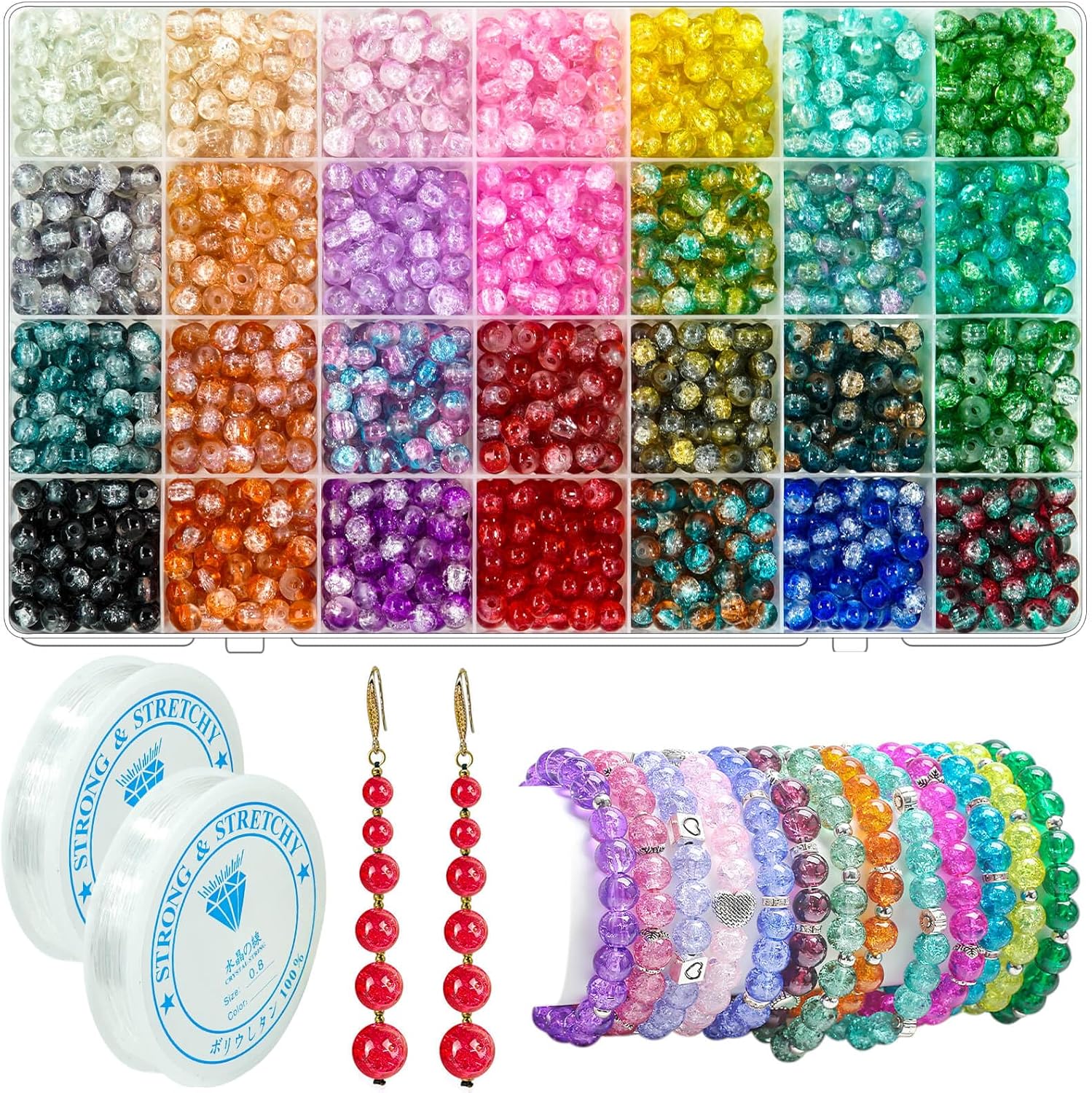 Amazon.com: JHYlilia 1800pcs 6MM Glass Crackle Beads, 28 Colors Round ...