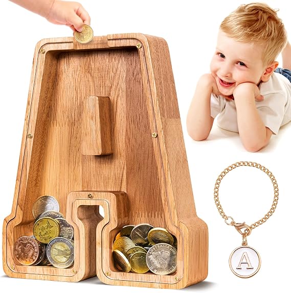 SummiDate Wooden Letter Money Box for Kids Personalised Piggy Bank for ...