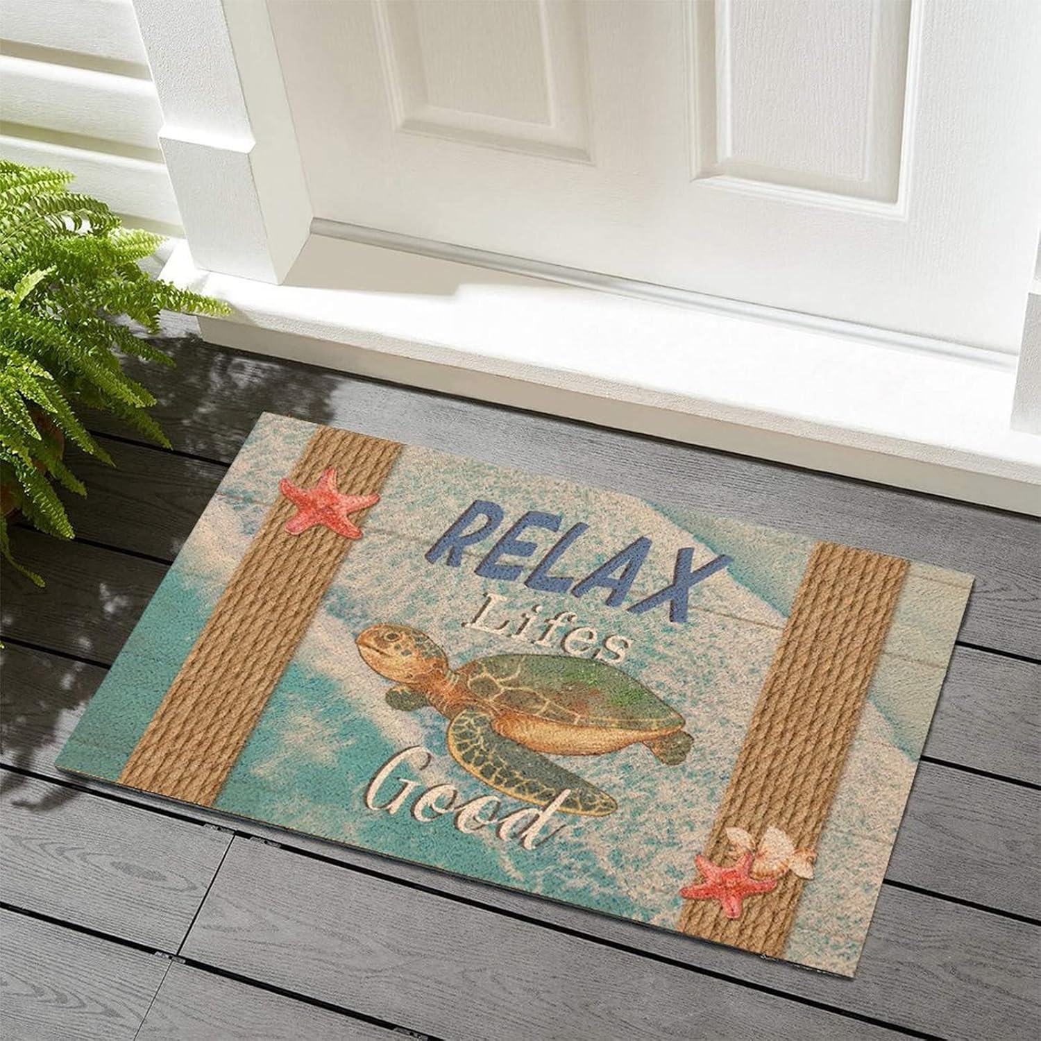 Amazon.com: Coir Fiber Door Mat Outdoor Entrance 24x36in Nautical Beach ...
