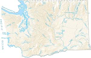 Amazon.com: Washington Lakes and Rivers - Large MAP-12 Inch by 18 Inch ...