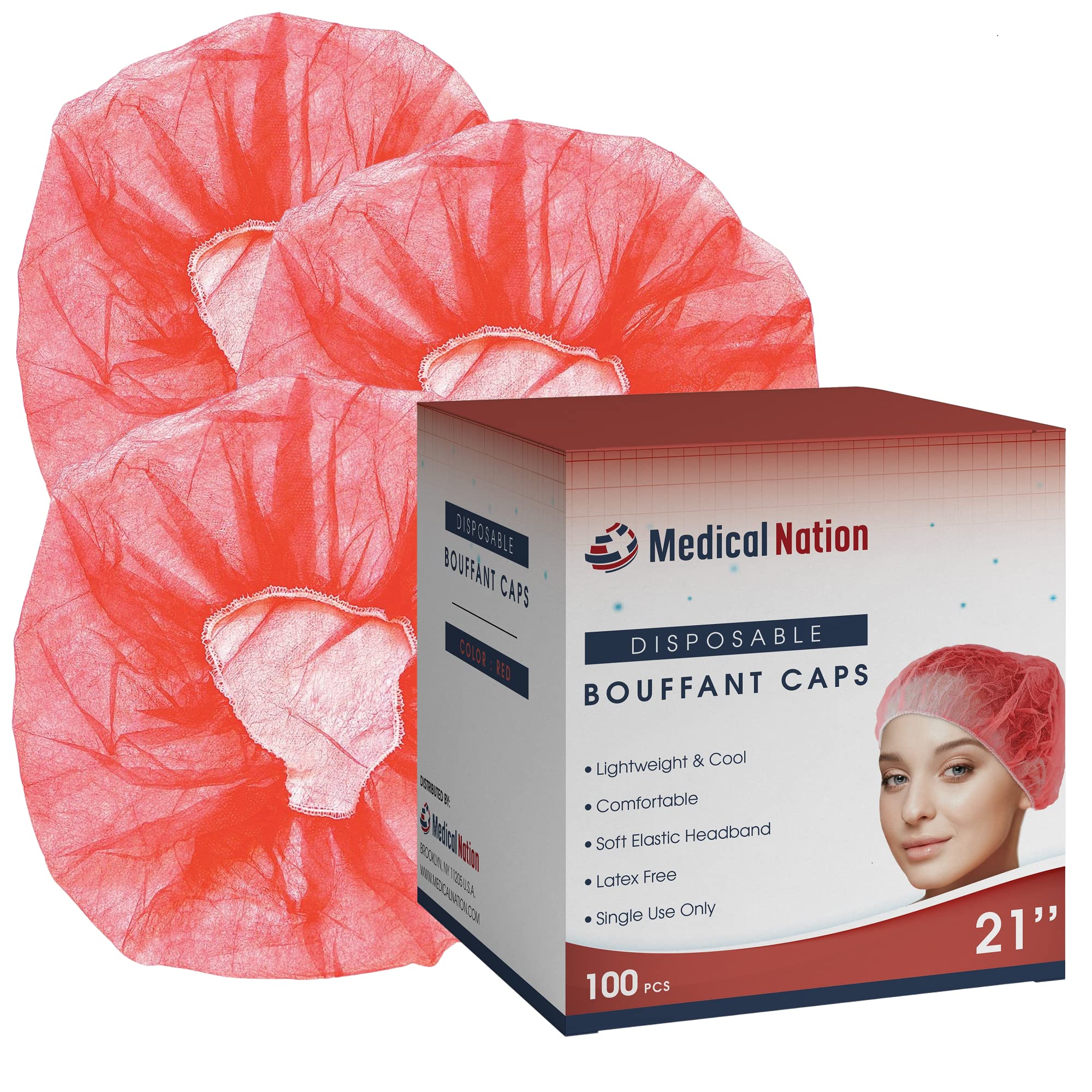 Snapklik.com : Medical Nation 21" Disposable Bouffant Caps CASE Of 1000 ...