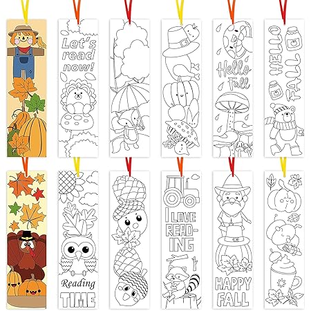 Amazon.com: Haooryx 75Pcs Color Your Own Happy Fall Bookmarks Creative ...