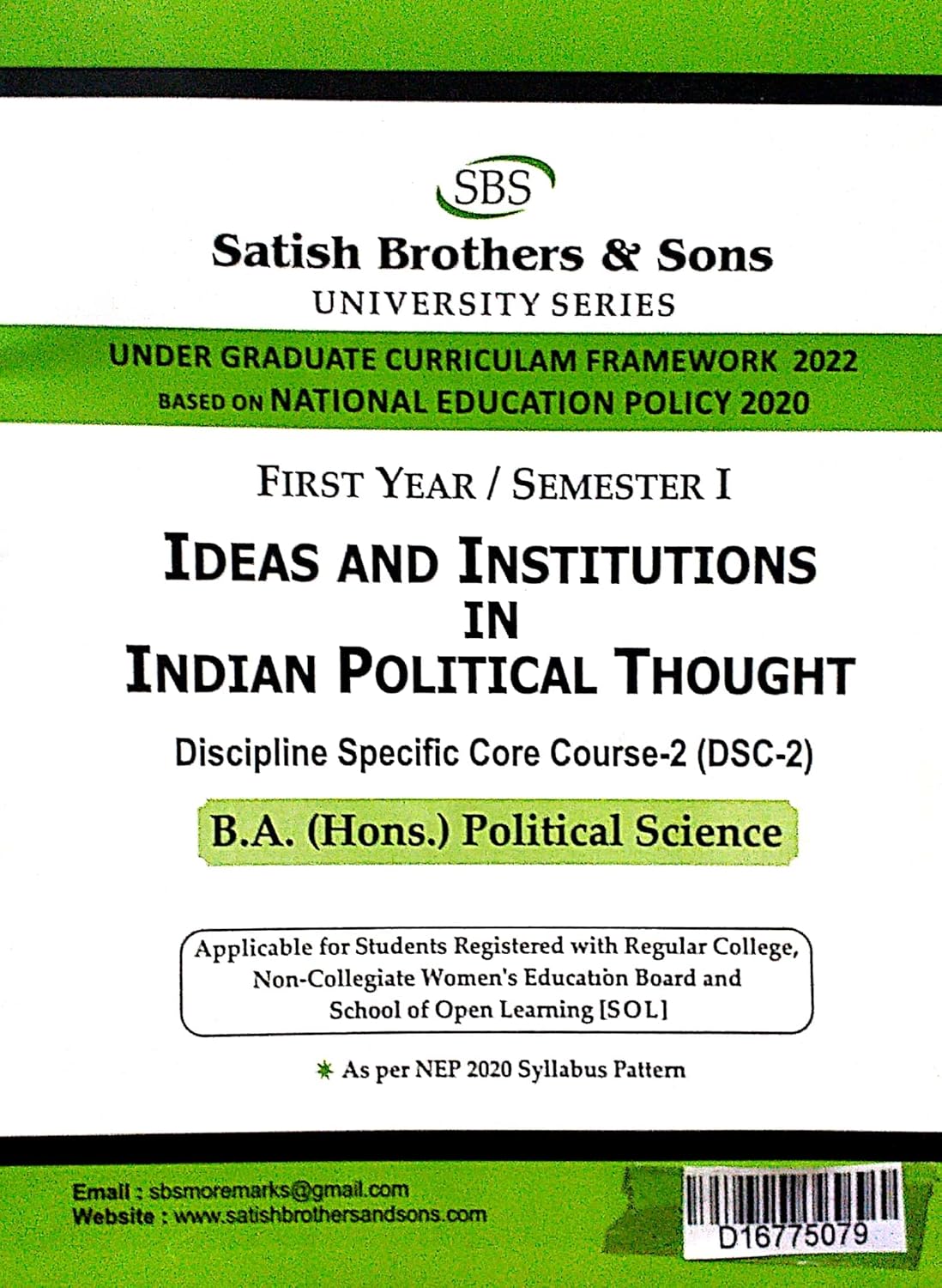 Buy SBS Delhi University BA Hons 1st Year Political Science (Ideas And ...