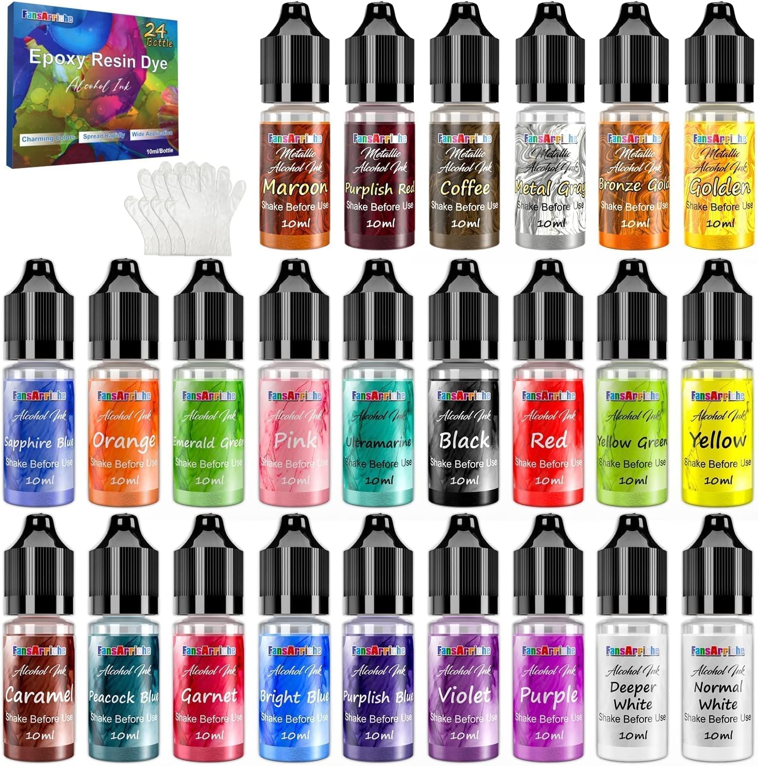 Metallic Alcohol Ink Set - 12 Metal Colour Alcohol-Based Inks for Epoxy ...