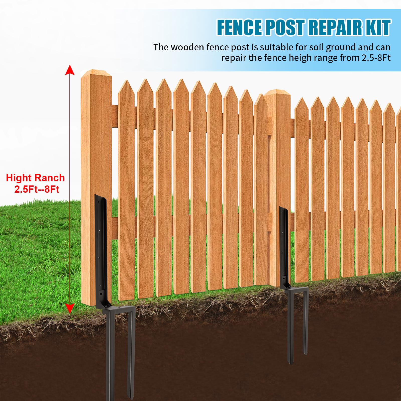 Snapklik.com : AXWHYS Fence Post Repair Kit - 4 Pack Double Ground Spike