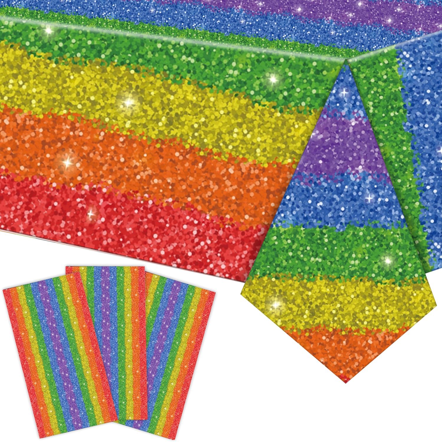 Amazon.com: Kafolix 3 Pieces Rainbow Rectangle Plastic Tablecloth ...