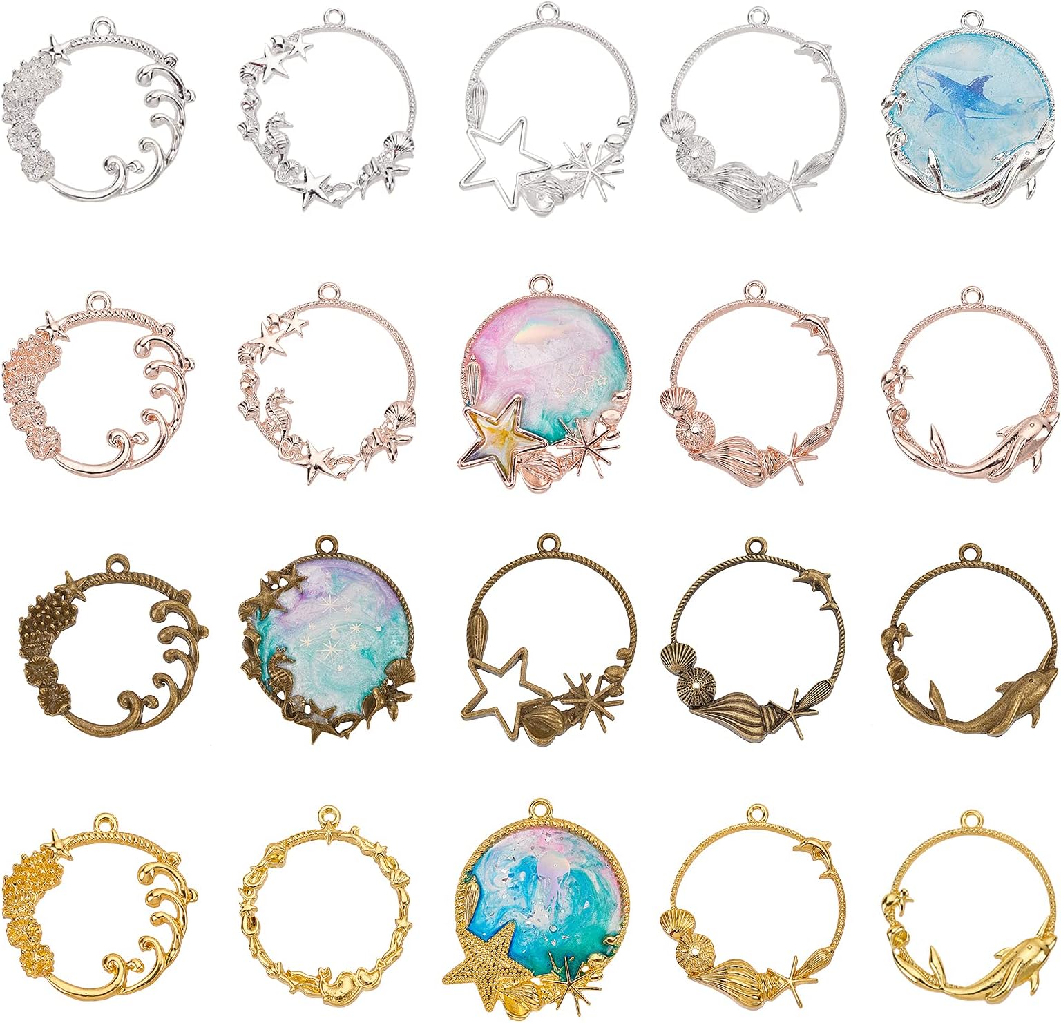 Amazon.co.jp: OLYCRAFT 20個 レジン枠 海洋風 マリンモチーフ 空枠 レジンフレームセット 手作り 手芸 DIY ハンドメイド 素材 ネックレス アクセサリー パーツ ...