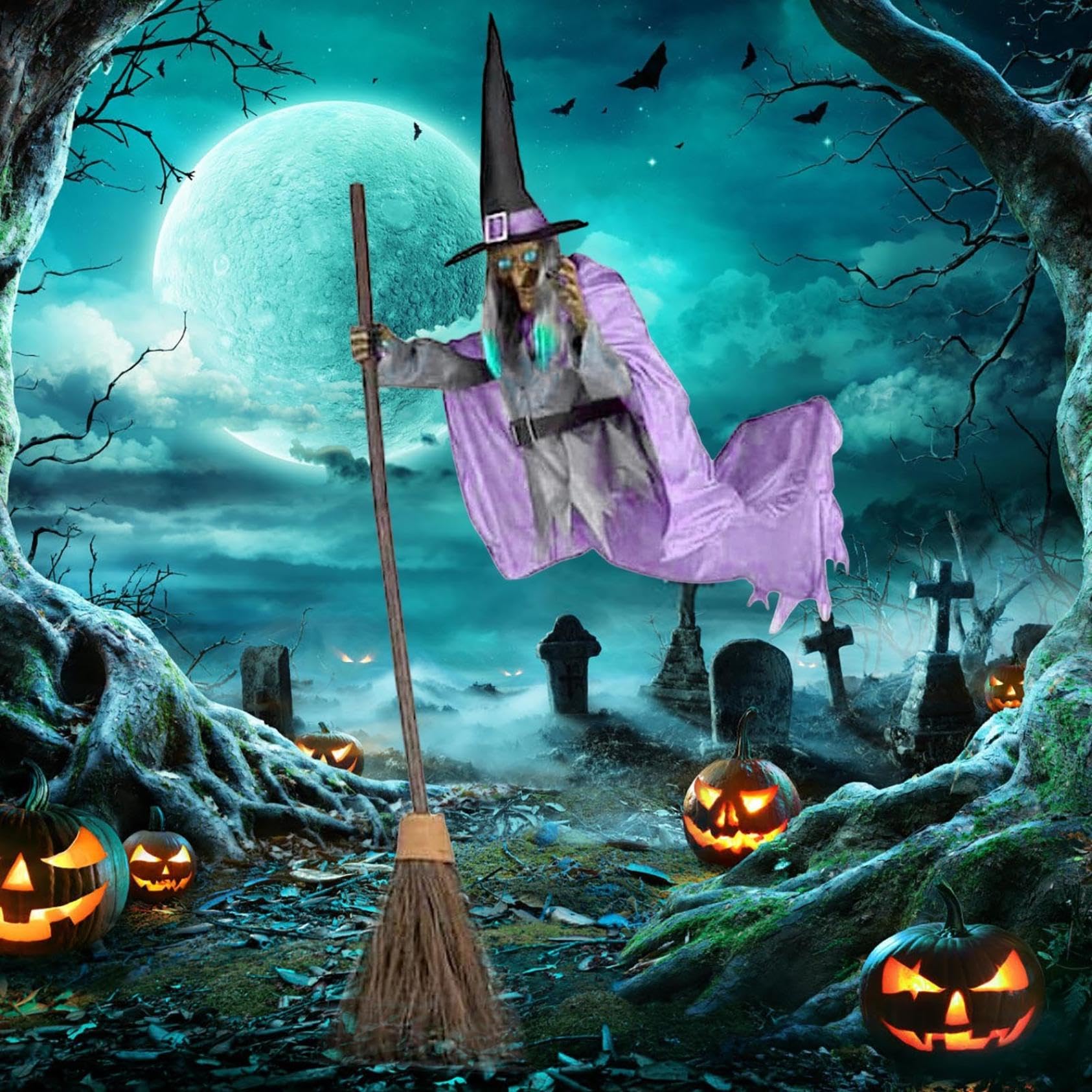 Flying Witch Halloween Decoration Crashing Witch Into Tree Halloween