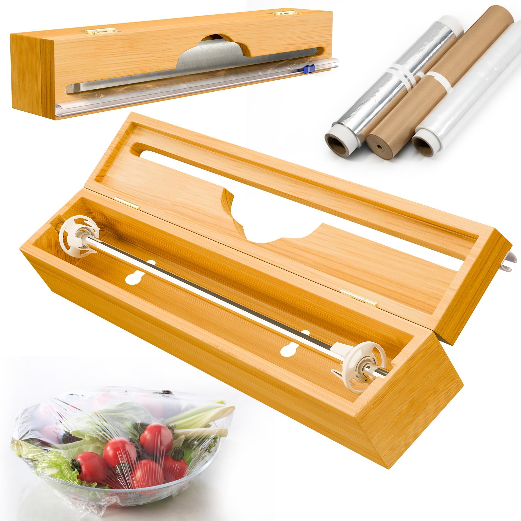 Amazon.com - 15'' Bamboo Plastic Wrap Dispenser with Cutter- Aluminum ...