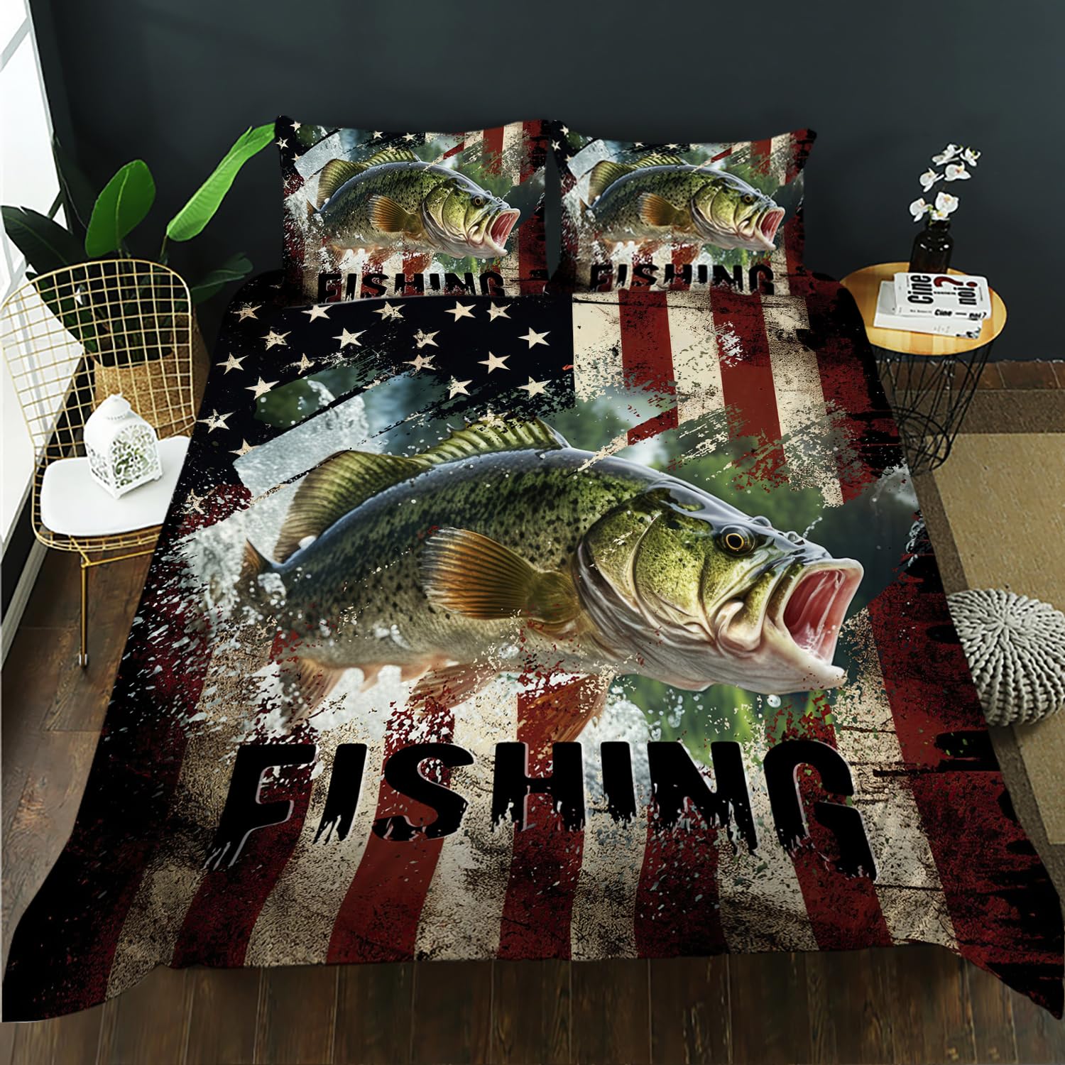 Amazon.com: AILONEN Big Pike Fishing Duvet Cover for Boys Teen Queen ...