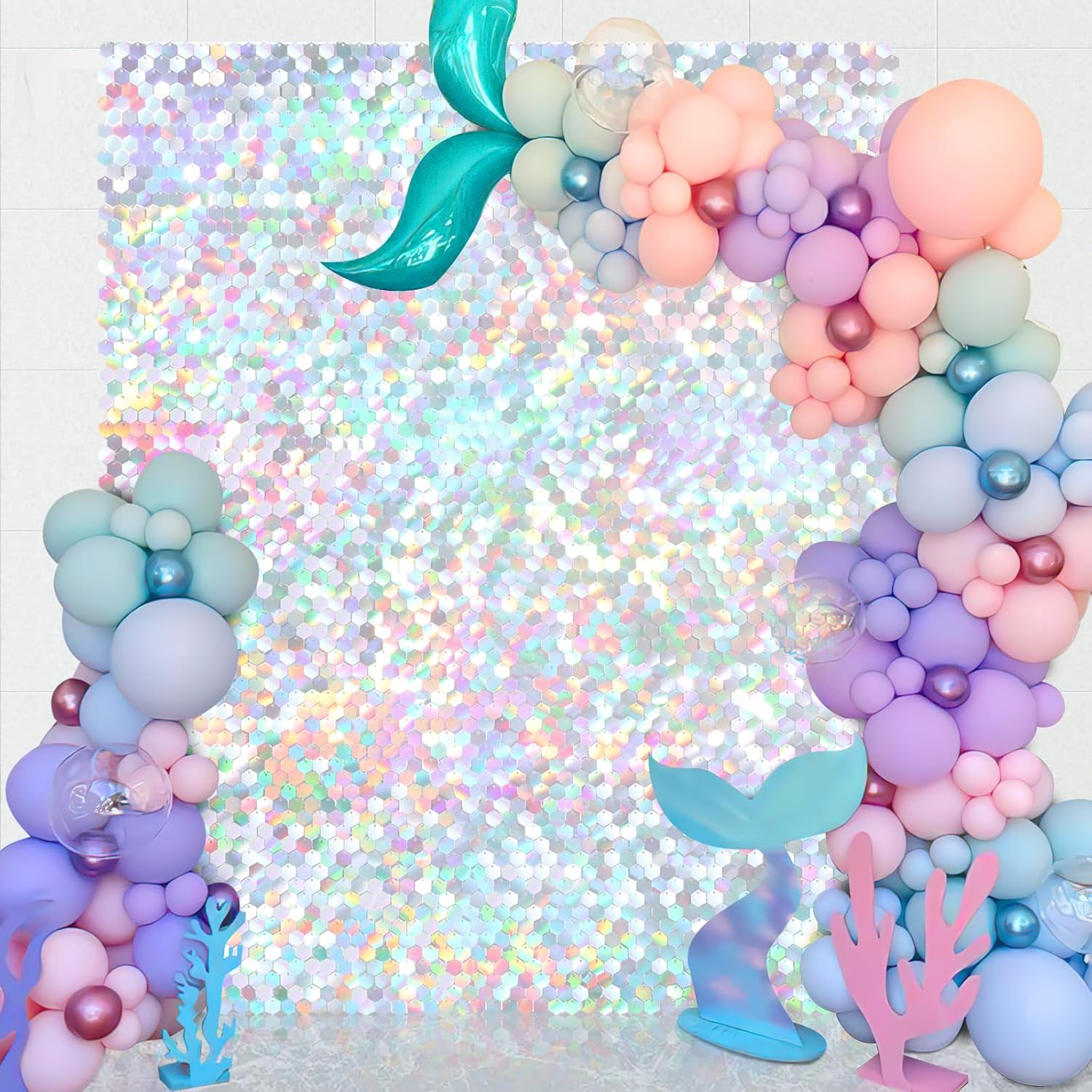 Amazon.com : Iridescent Shimmer Wall Backdrop Hexagon Sequin Panels ...