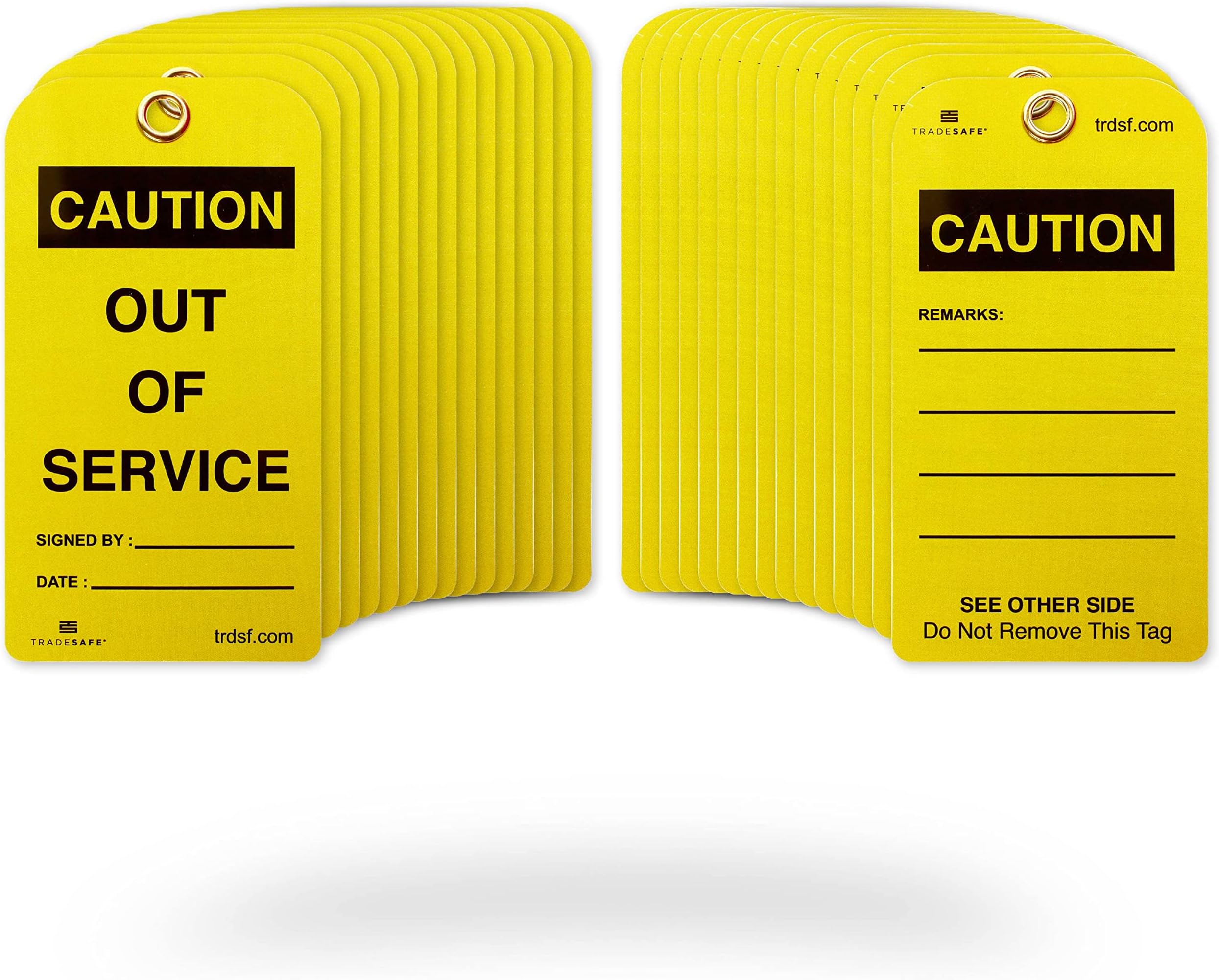 TRADESAFE Caution Out of Service Tags - 30 Yellow Caution Signs with 30 ...