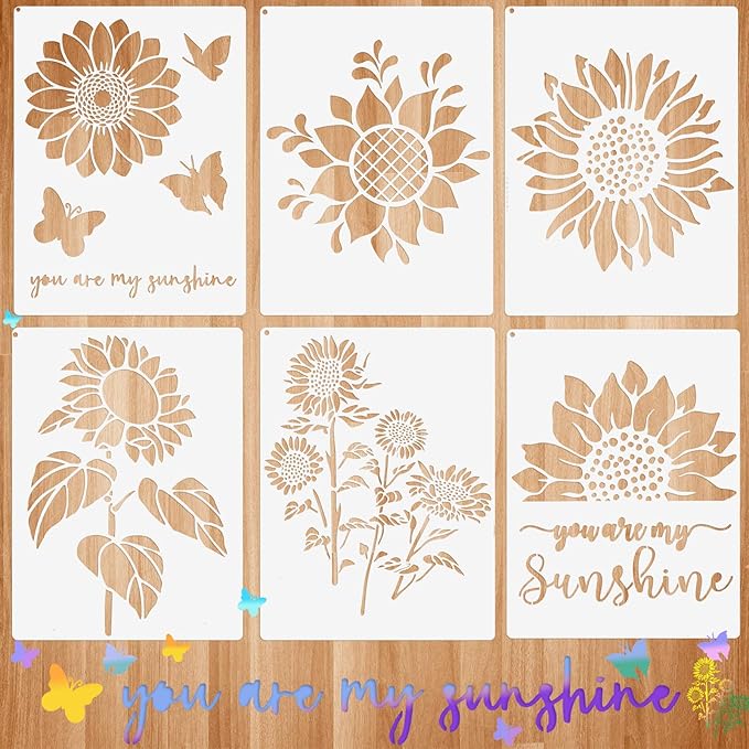 Amazon.com: 6 Pieces Sunflower Stencil Kit You are My Sunshine Stencil ...