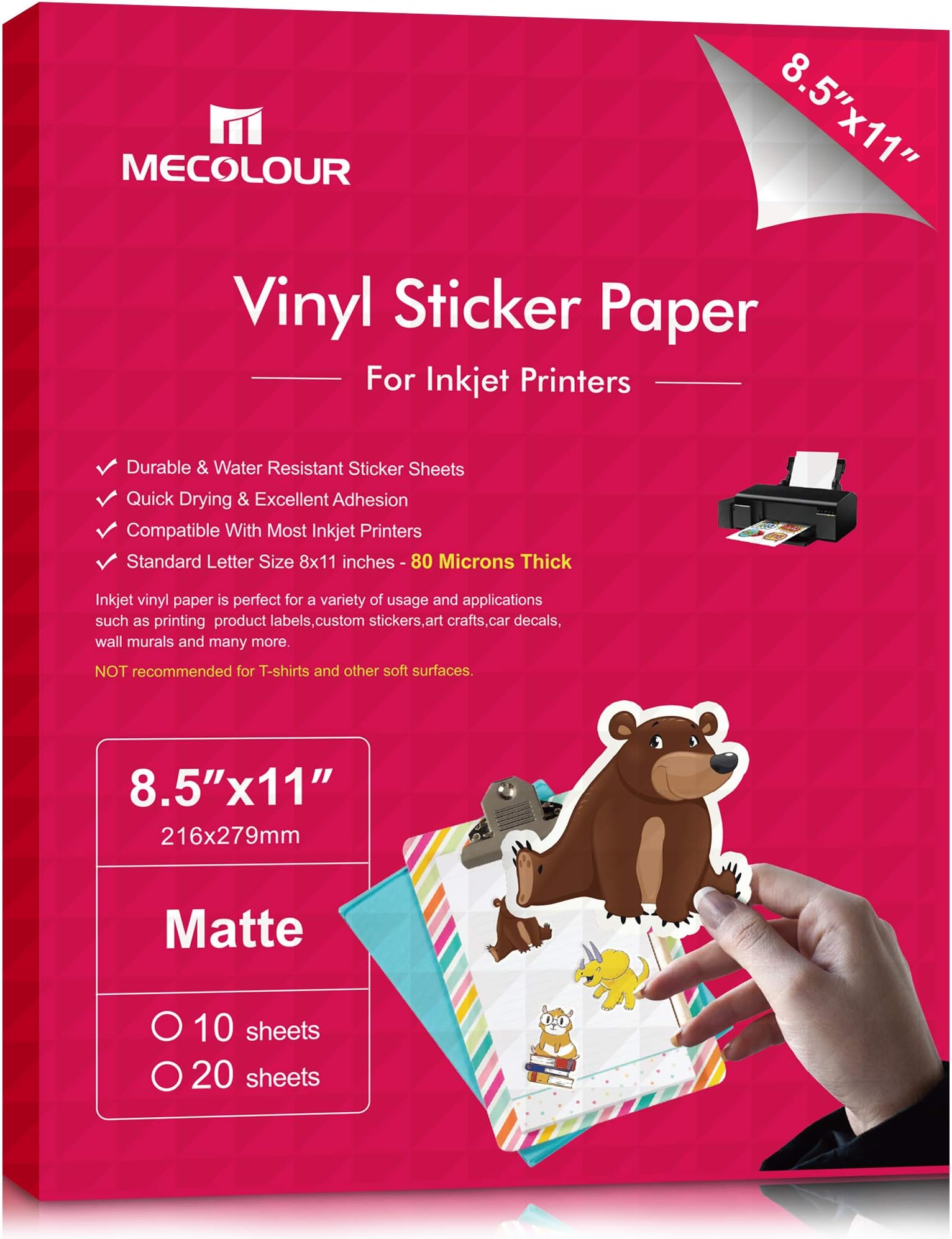 Amazon.com : MECOLOUR Premium Printable Vinyl Translucent Sticker Paper ...