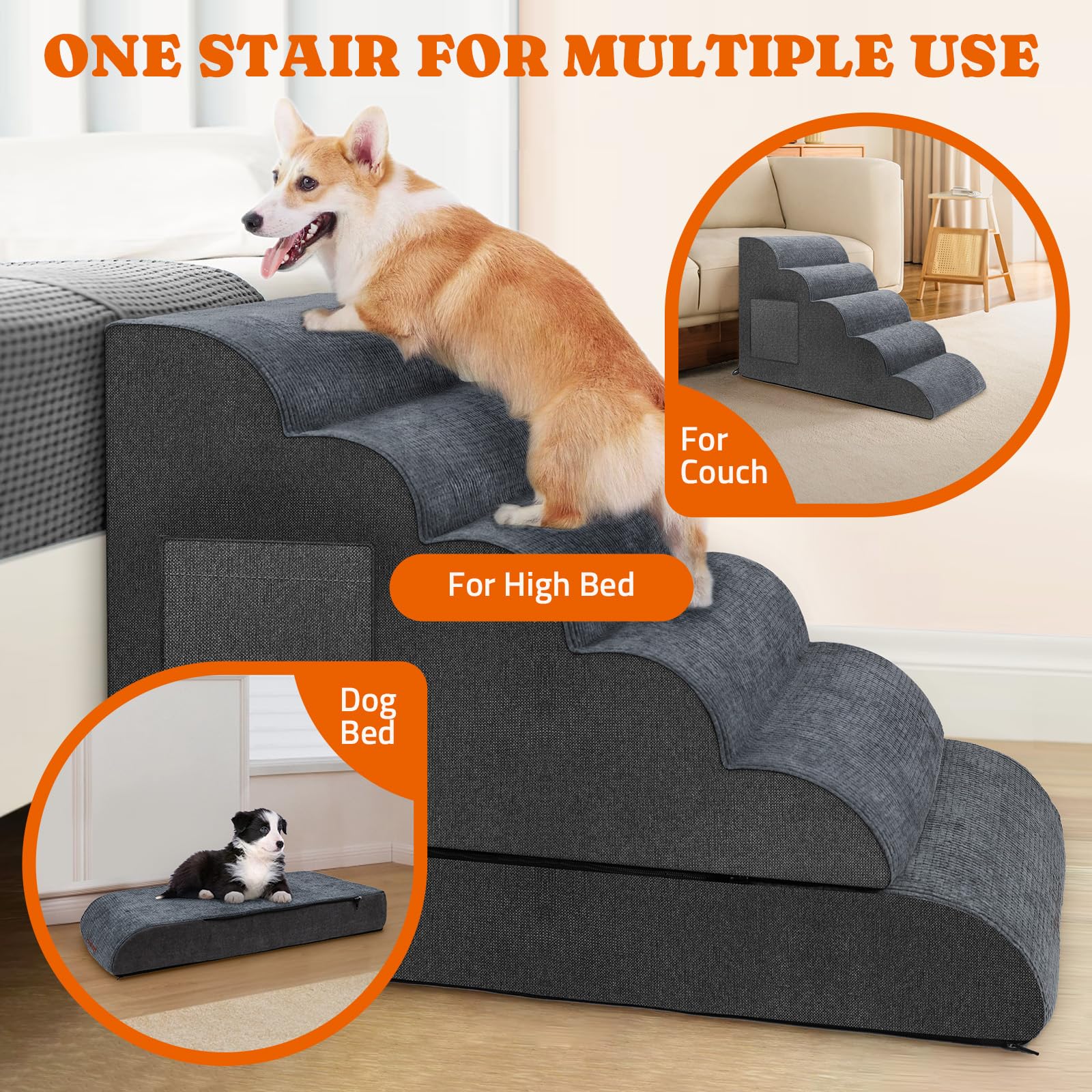 Snapklik.com : Dog Stairs For High Bed: Foam Pet Stairs For Dogs To Get ...