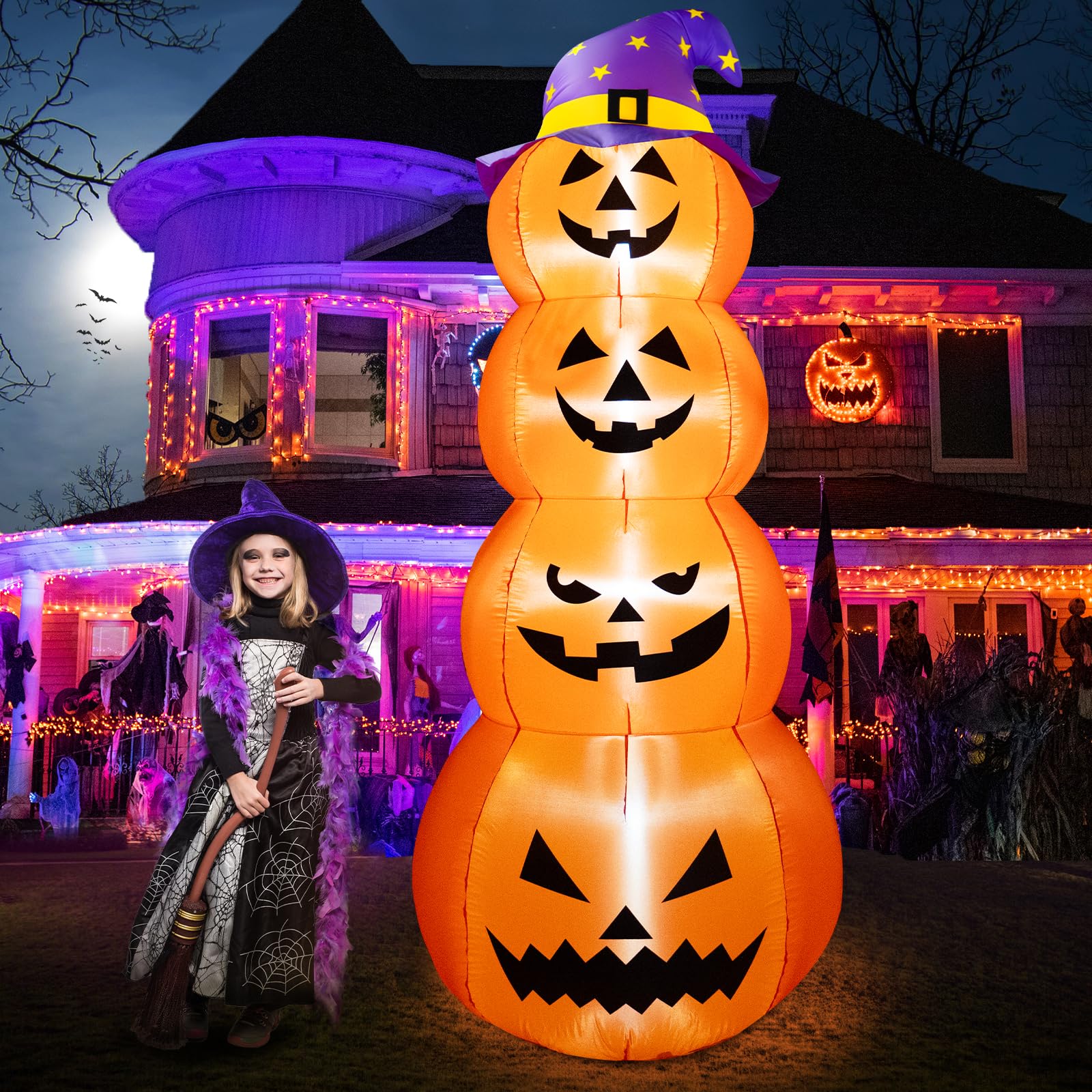 Inflatable Stacked Pumpkins Costway 8 Ft Inflatable Halloween Stacked