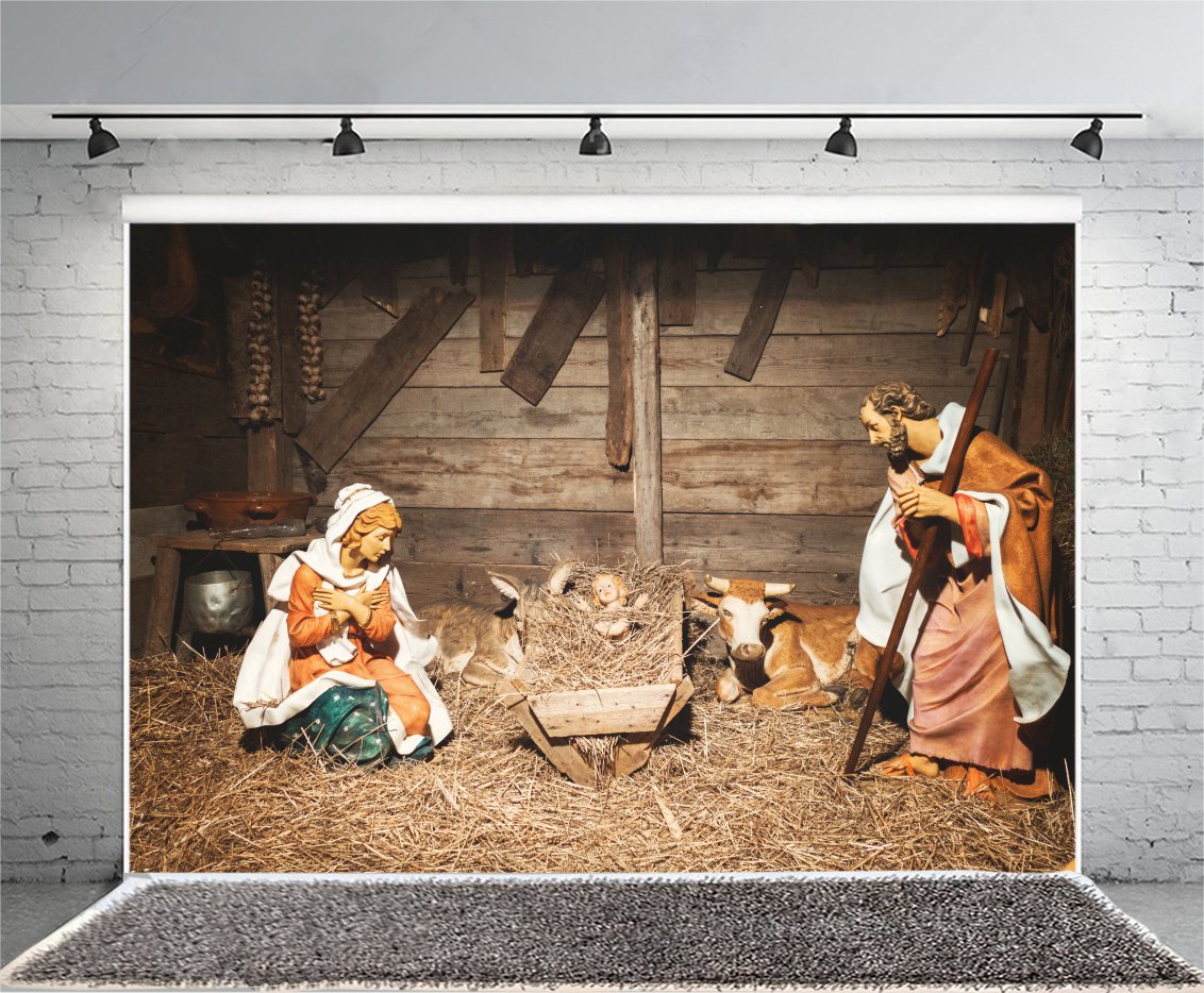Buy Leowefowa Nativity Backdrop for Photography 7x5ft Shabby Manger ...