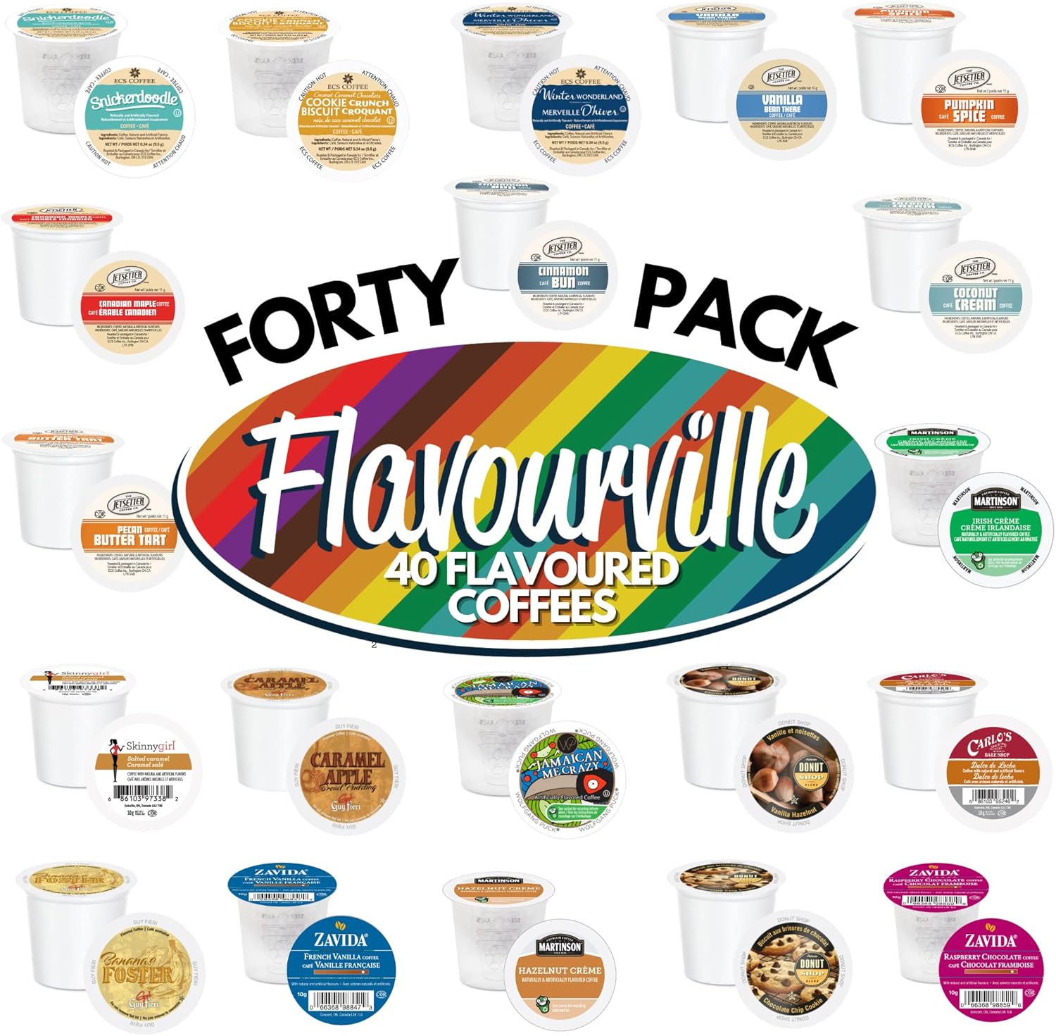 Flavourville Flavoured Single Serve Coffee Variety Box, 40 Pack ...