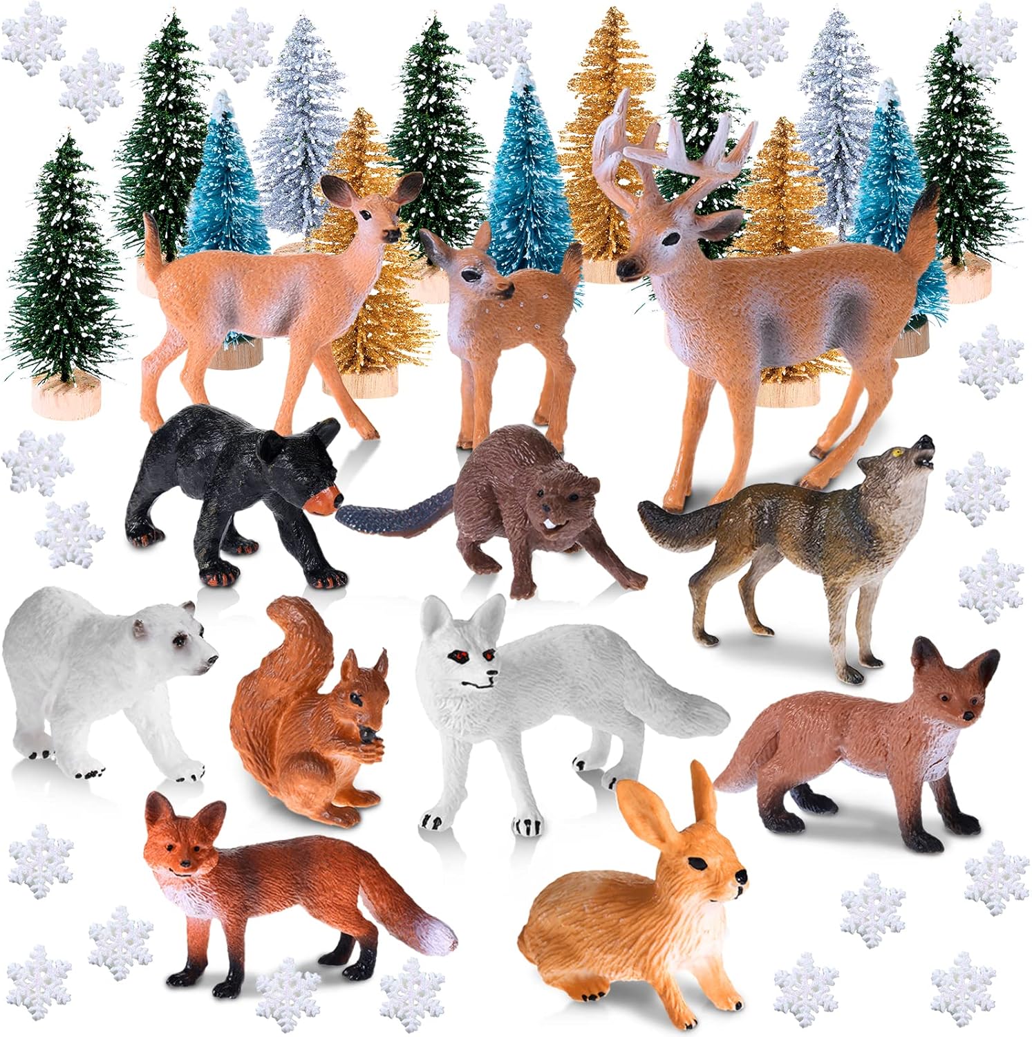 Amazon.com: 46 Pcs Christmas Woodland Animal Figurine Winter Forest ...