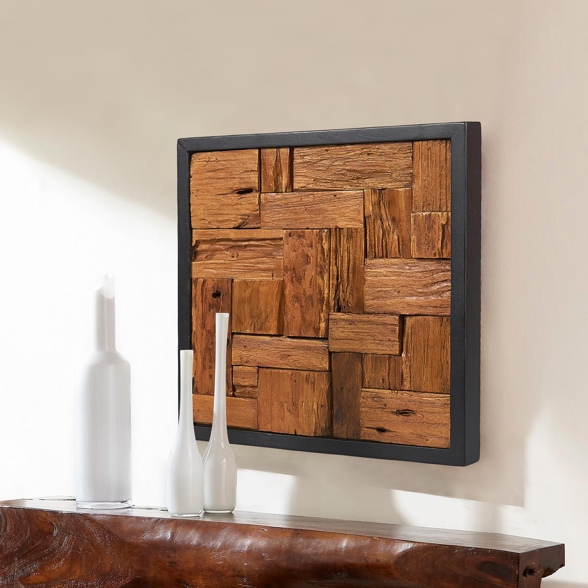 Amazon.com: Warmaxx Rustic Teak Wood Wall Decor 17''x17 Farmhouse ...