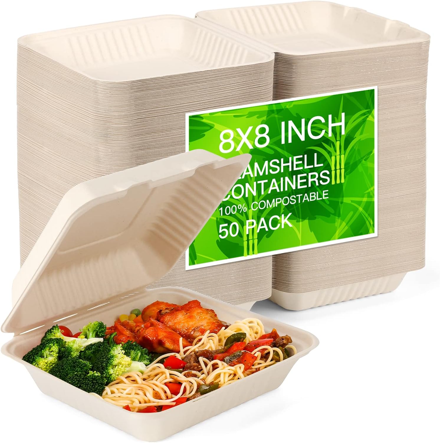 Amazon.com: Sunlive 100% Home Compostable 50 Pack Disposable Clamshell ...