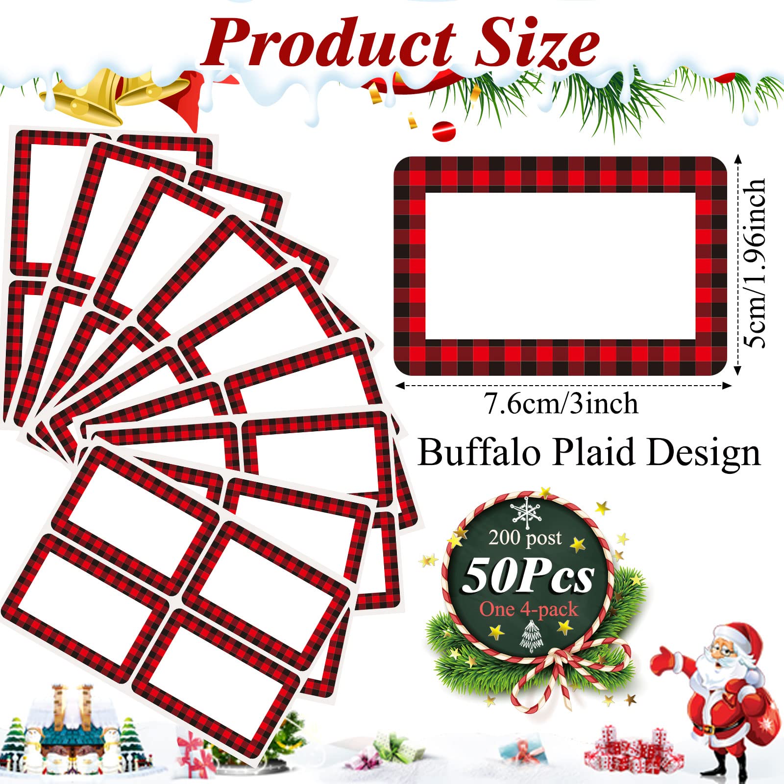 Snapklik.com : Nezyo 200 Pcs 2 X 3 Inch Christmas Buffalo Plaid Name ...