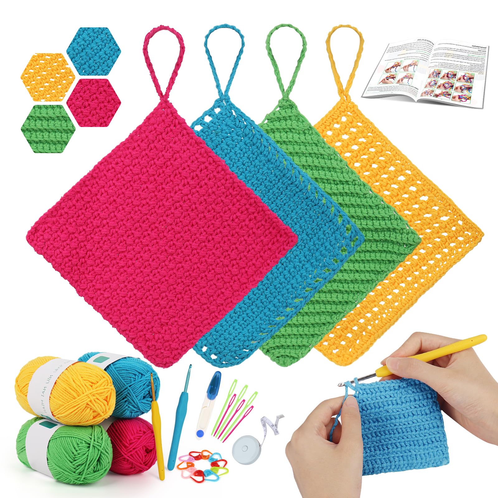 Amazon.com: Katech Crochet Kit for Beginner Adults, Dishcloth Beginner Crochet Kit for Adults ...