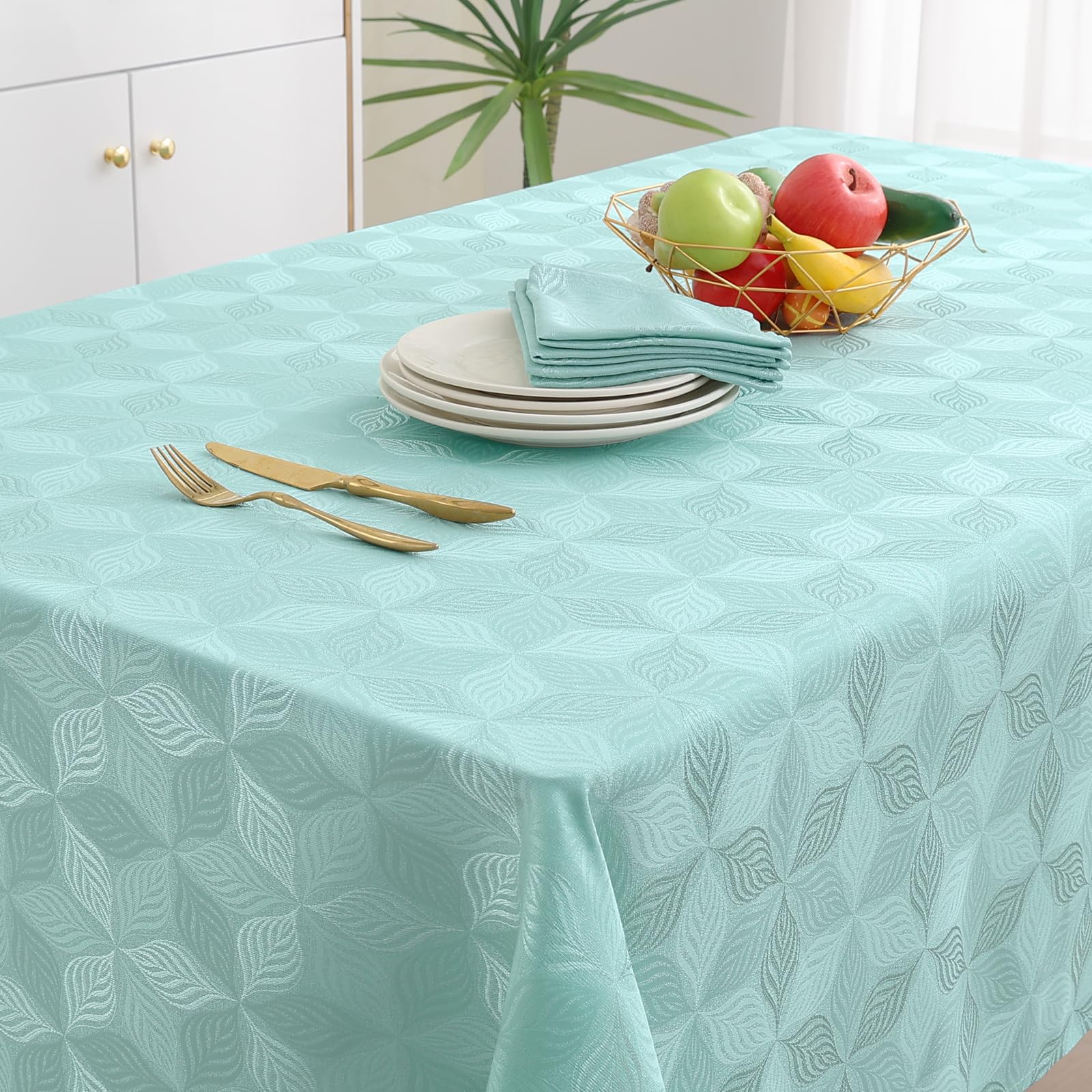 smiry Jacquard Rectangle Tablecloth 52x70 Inch, Waterproof Damask Table ...