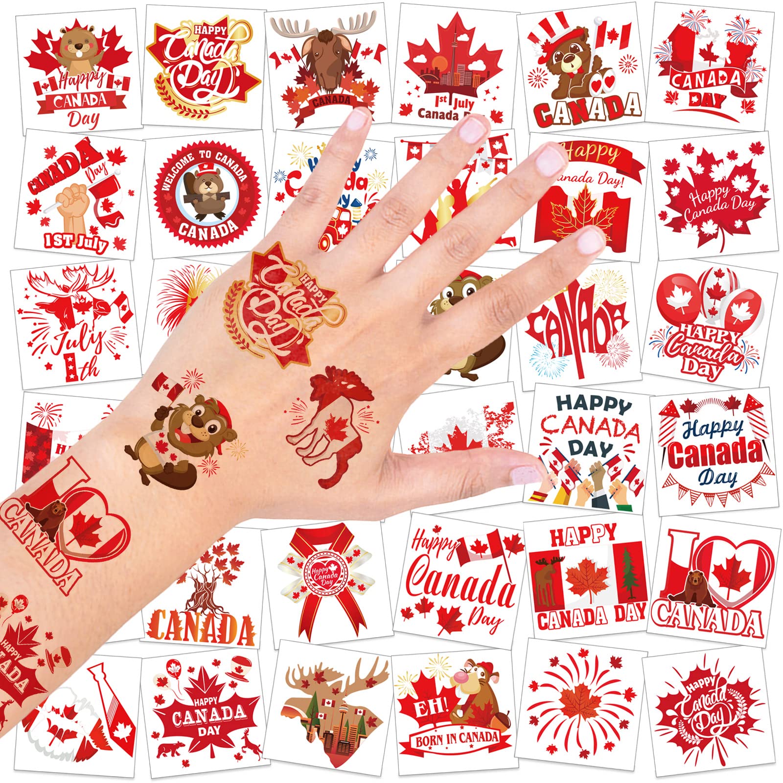 Maple Leaf Finger Tattoos HOWAF 8 Sheets Happy Canada Day Face Tattoos