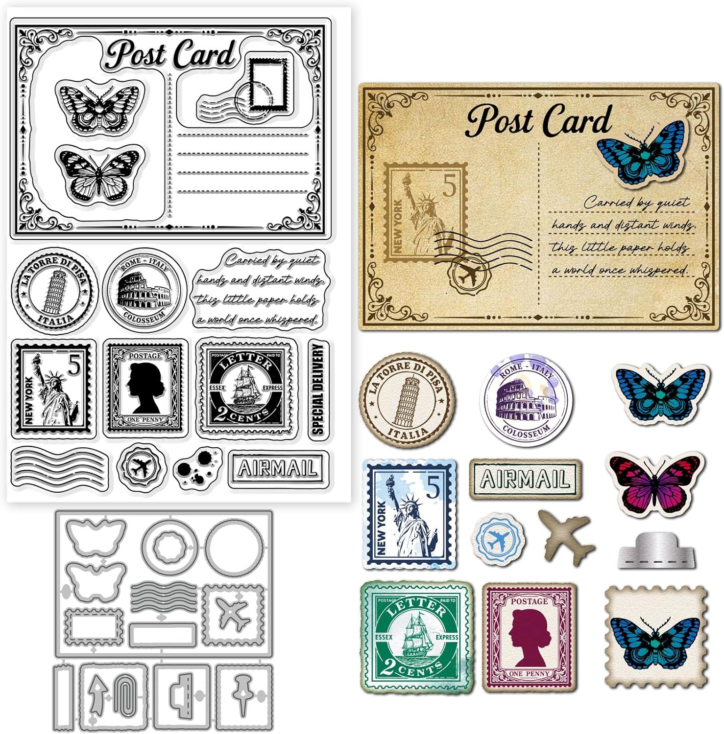 Amazon.com: GLOBLELAND Vintage Postcard Stamps Clear Stamp and Cutting ...