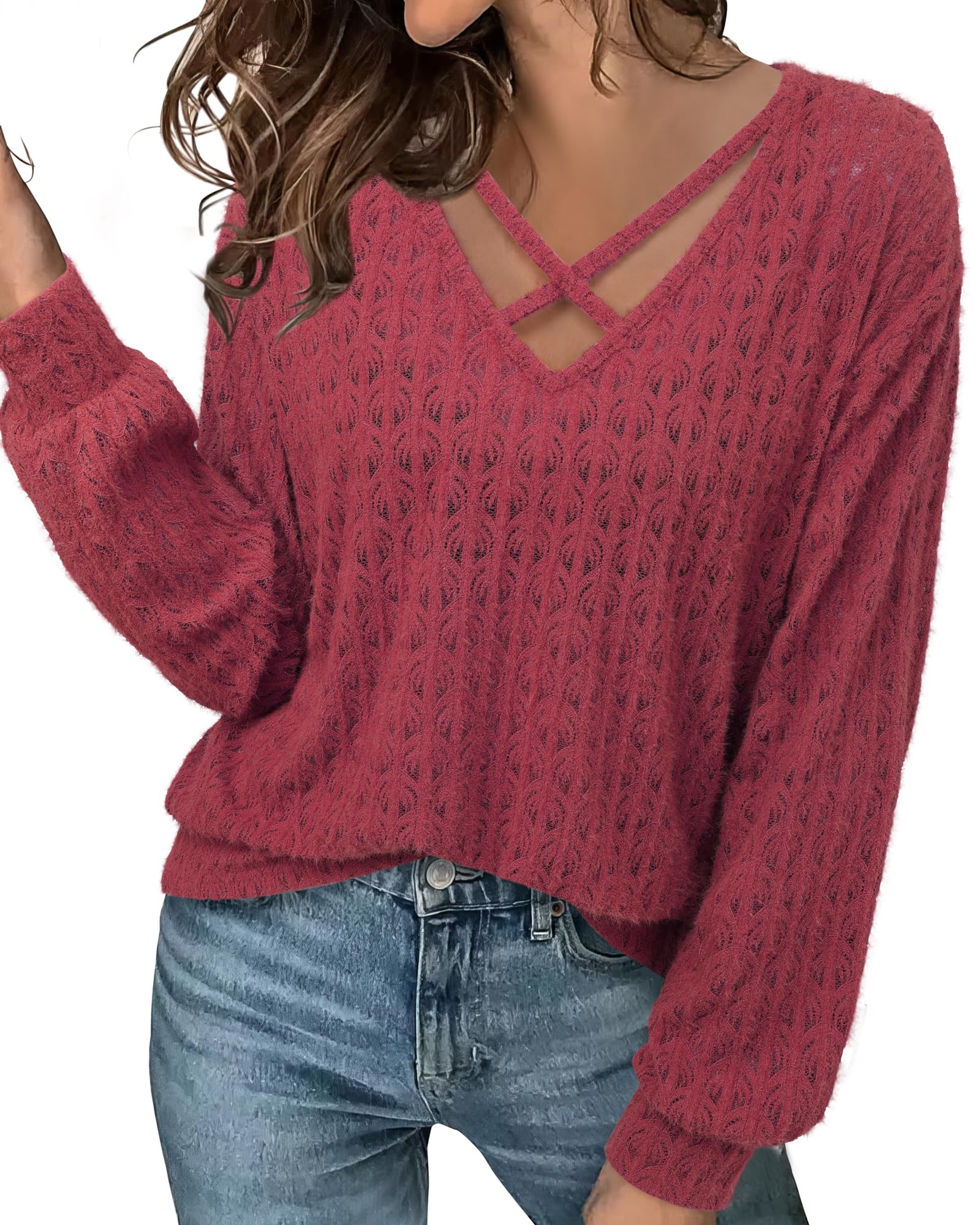 Snapklik.com : Lotusmile Work Tops - Red Business Casual Outfits For Women