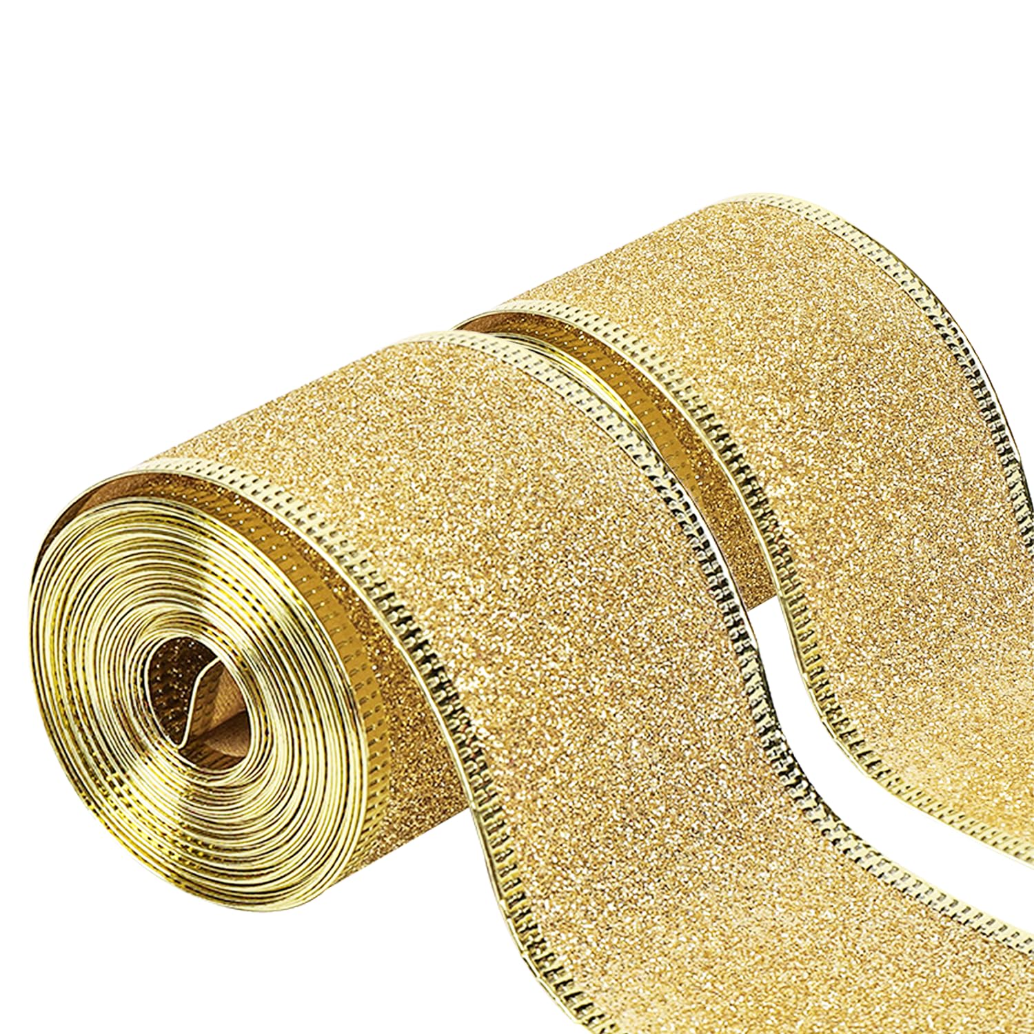 Amazon.com: 20 Yards Gold Glitter Wired Ribbon with Gold Metallic Edge ...