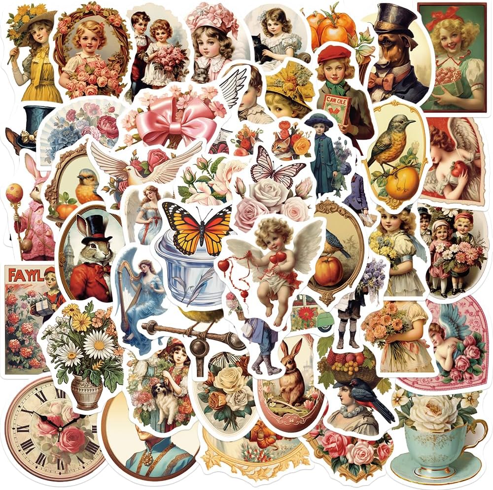 Amazon.com: 61PCS Victorian Stickers Vintage Girl Stickers Aesthetics ...