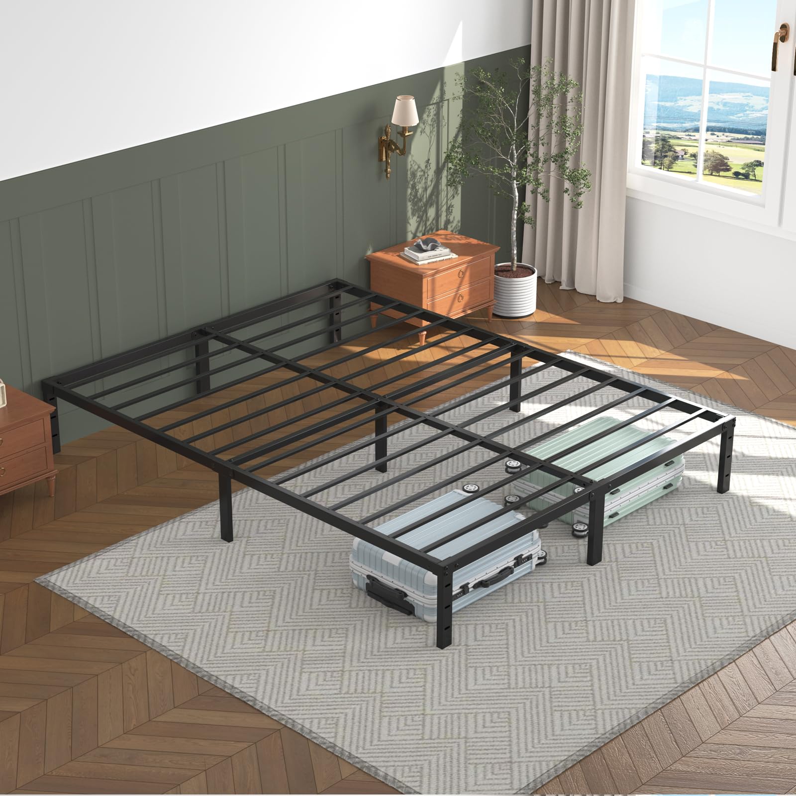 Metal Platforms Bed Frames Queen Size, Natulliy Bed Framess with Heavy ...