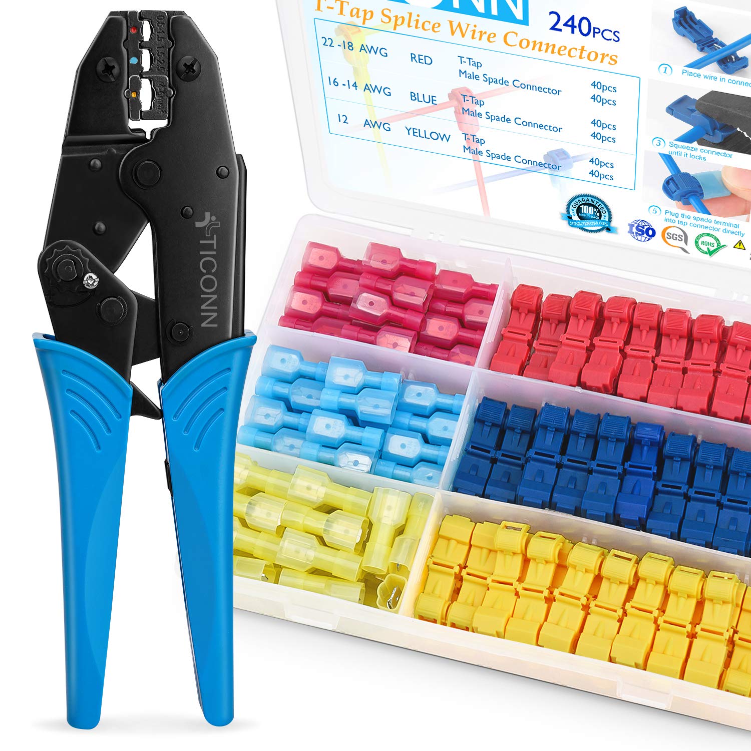 TICONN 240PCS T-Tap Wire Connectors+Crimper Tool - Amazon.com