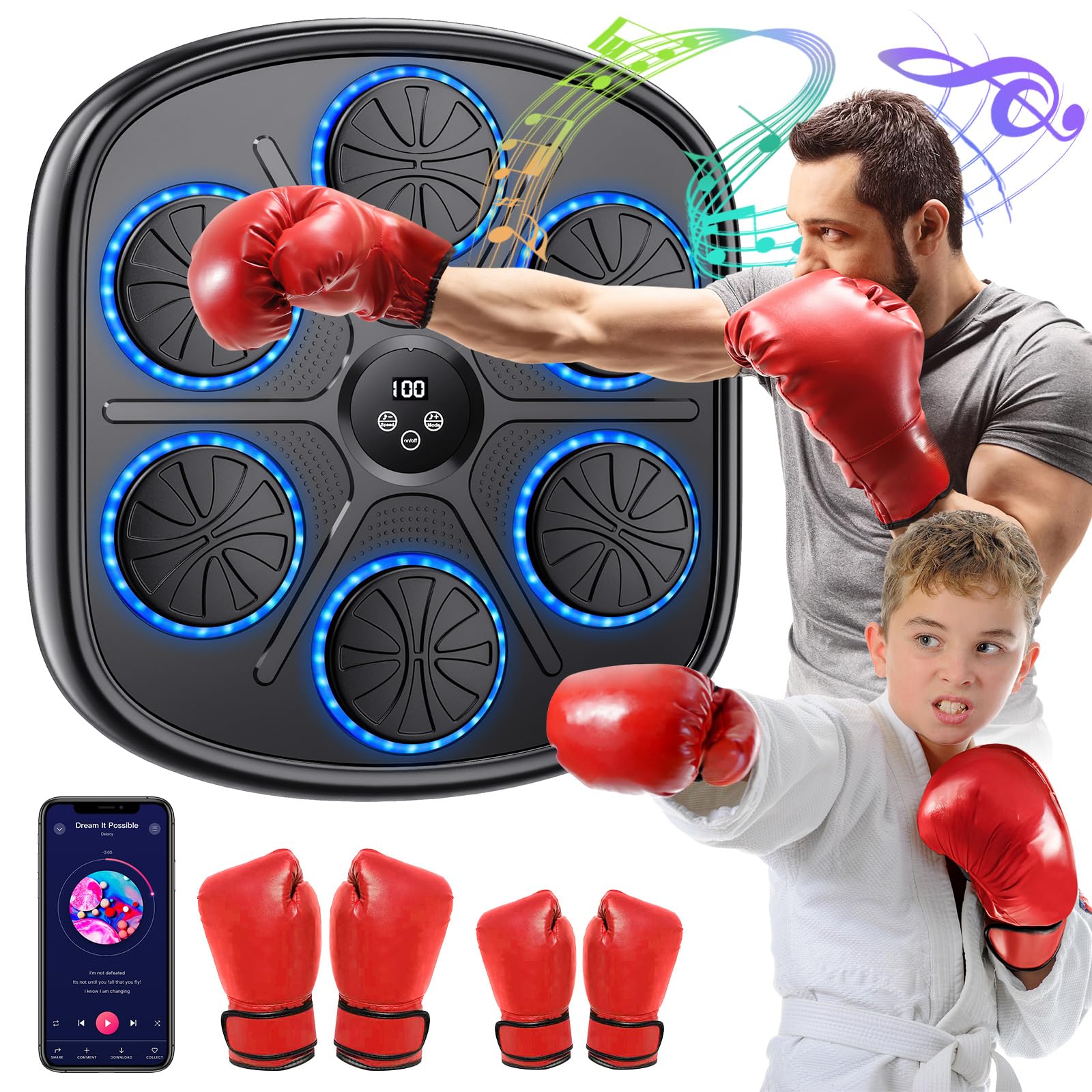 Music Boxing Machine, Smart Music Boxing Machine Devices with Gloves, 9 ...