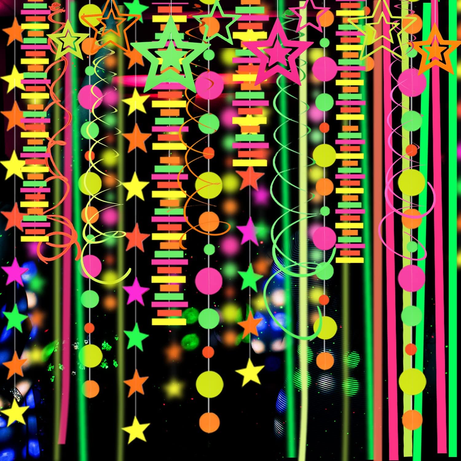 Amazon.com: Midnight Glo Neon Paper Garland Circle Dots Hanging ...