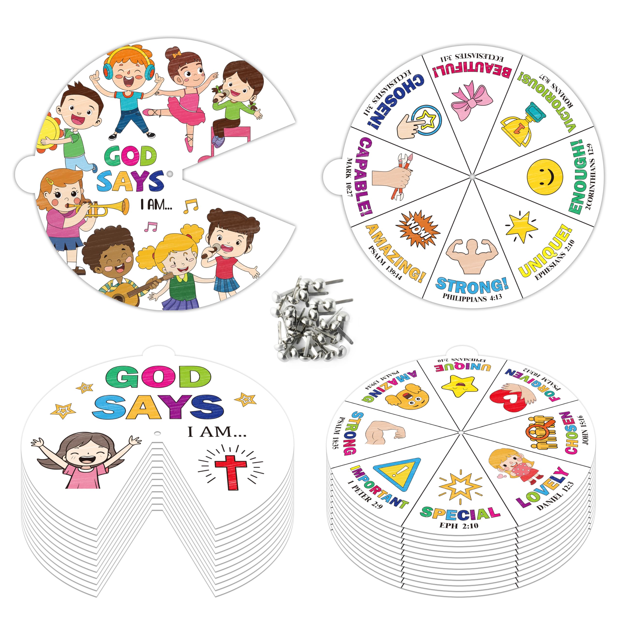 Sunday School Crafts COcnny DIY Spinning Kit - 56 Blank Cards & Brads ...