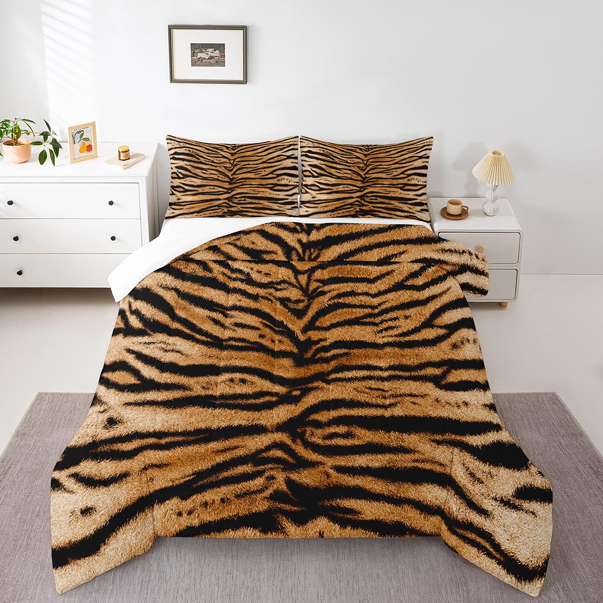 Amazon.com: 3D Tiger Skin Comforter Set Wild Africa Animals Bedding Set ...