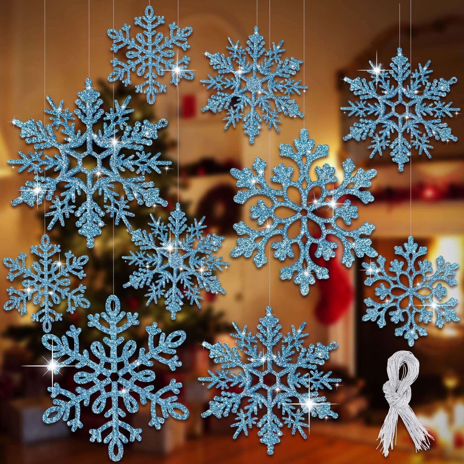 Amazon.com: EIMMBD 8pcs Large Snowflakes Ornaments, Plastic Glitter ...
