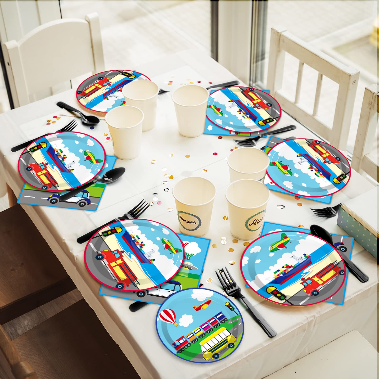 Snapklik.com : Gisgfim 96 Pcs Transportation Plates And Napkins Party ...