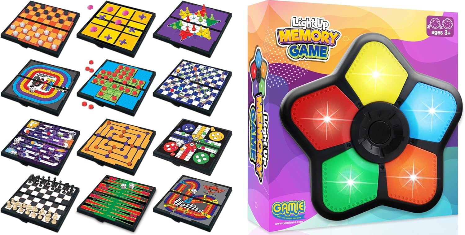 Amazon.com: Gamie Travel Kit - Includes 12 Different Games & 1 Light up ...