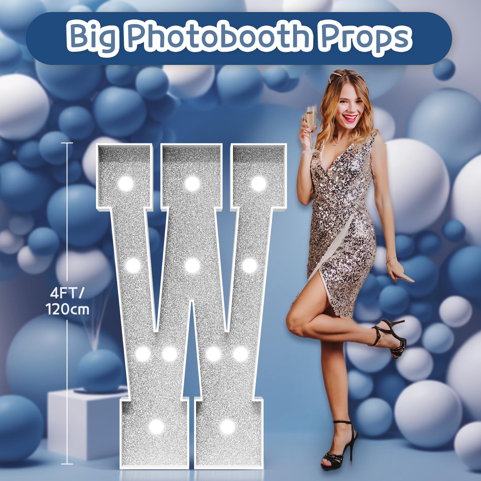 Snapklik.com : Marquee Letters Silver Birthday Decorations: Large 4 ...