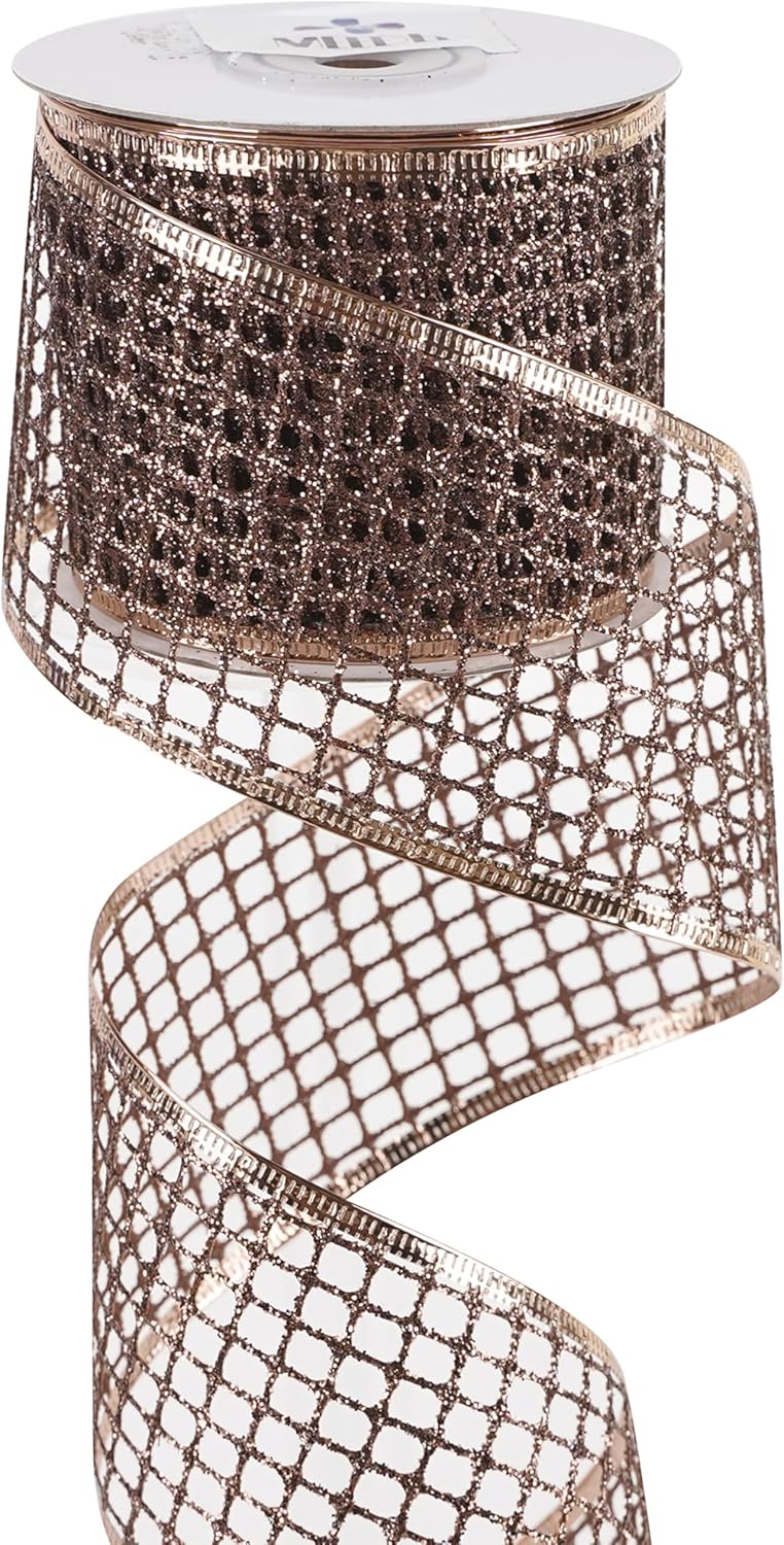 Amazon.com: MEEDEE 2.5 Inch Brown Netting Ribbon Sparkling Glamour ...