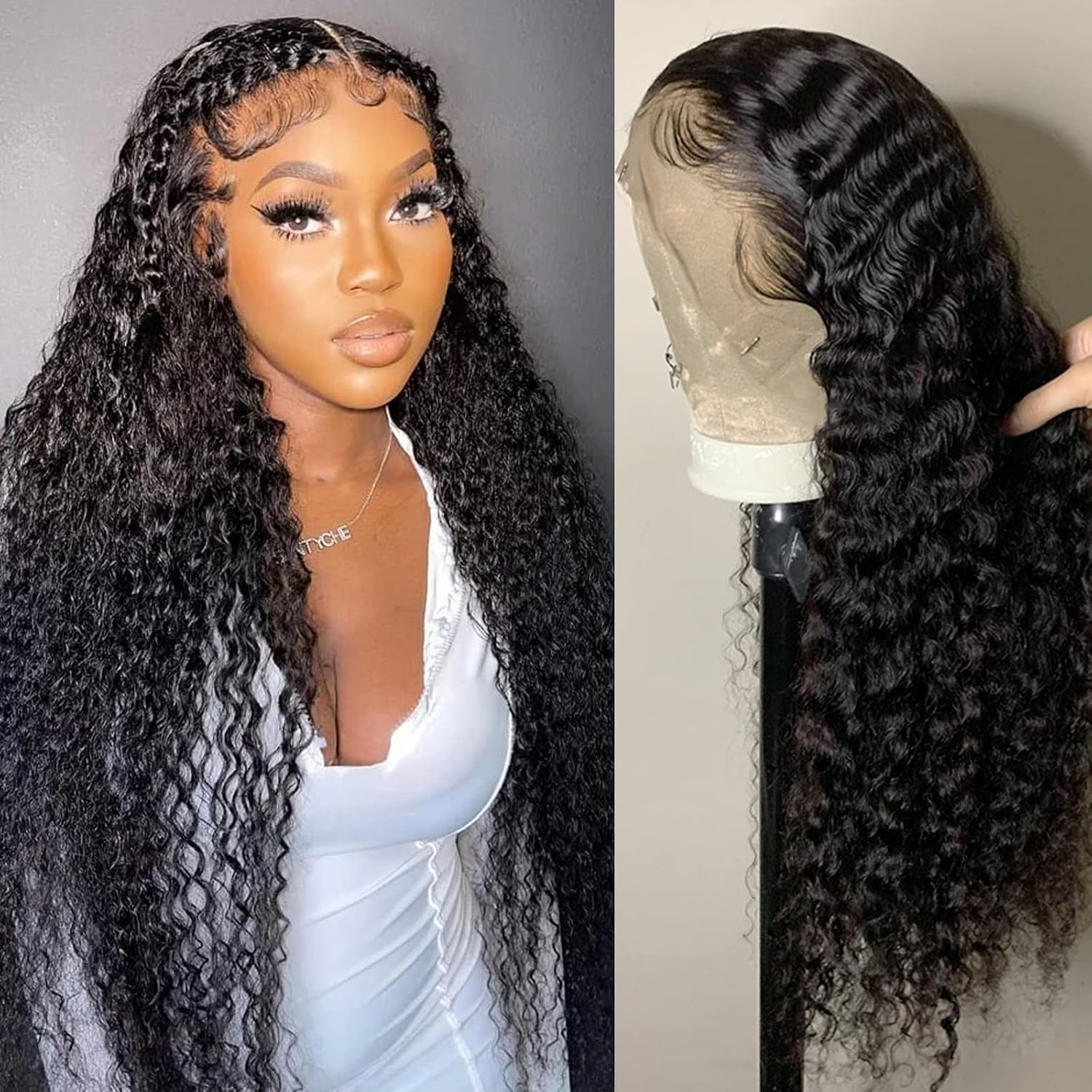 Amazon.com : TopeosIo 13x4 HD Deep Wave Lace Front Wigs Human Hair Wigs ...