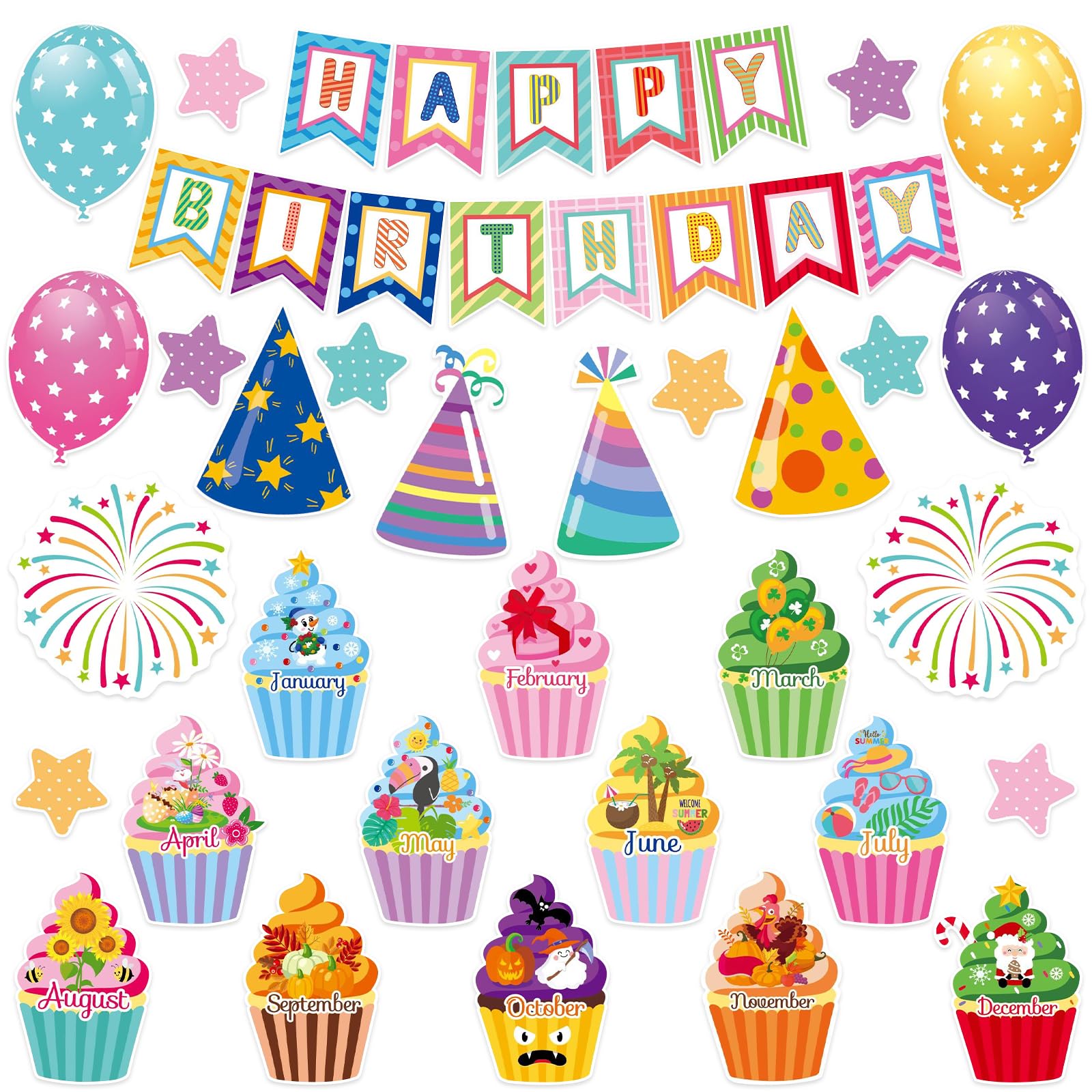 Amazon.com: Machomby 43 Pcs Happy Birthday Bulletin Board Set Balloon ...