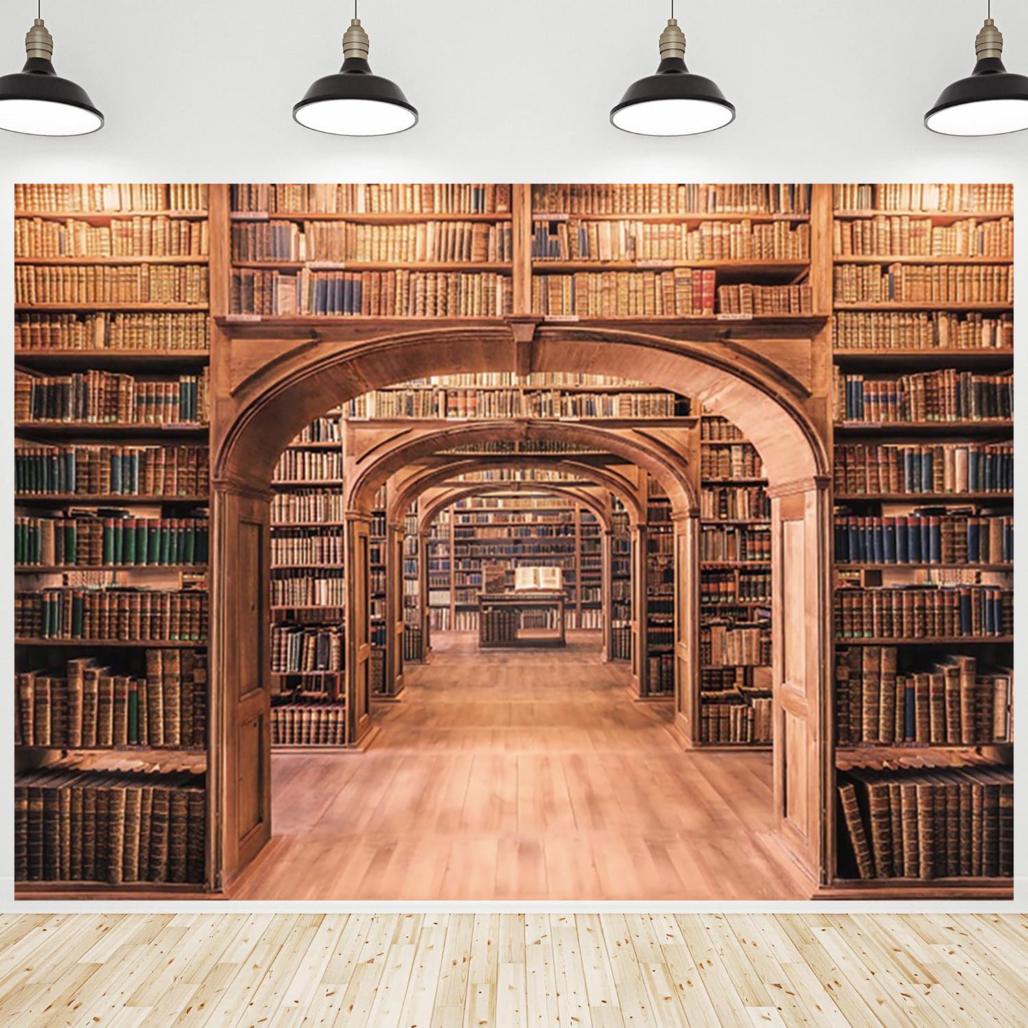 Amazon.com : CRTPOD Wooden Bookshelf Scene Backdrop Library School ...