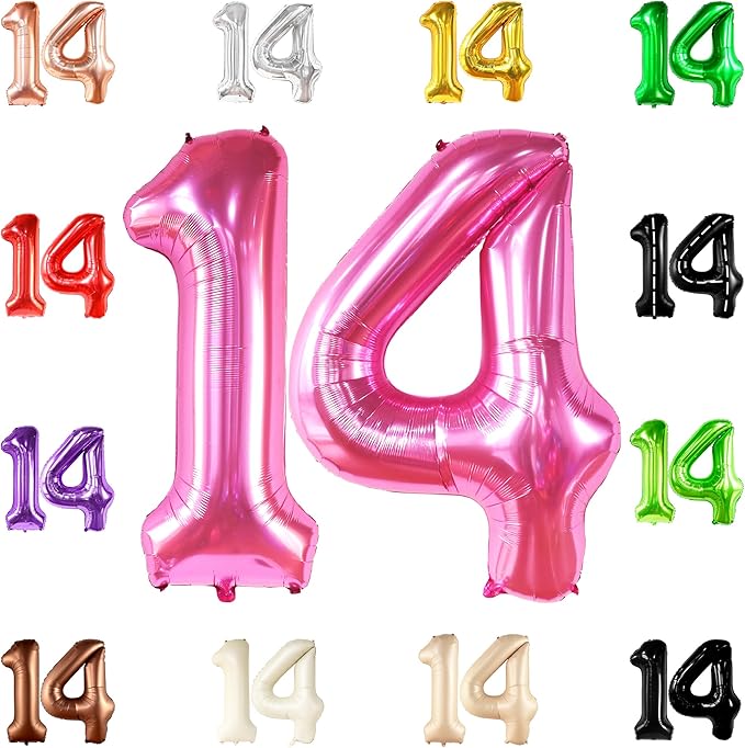 Amazon.com: KatchOn, Hot Pink 14 Balloon Numbers - Giant, 40 Inch | Hot ...