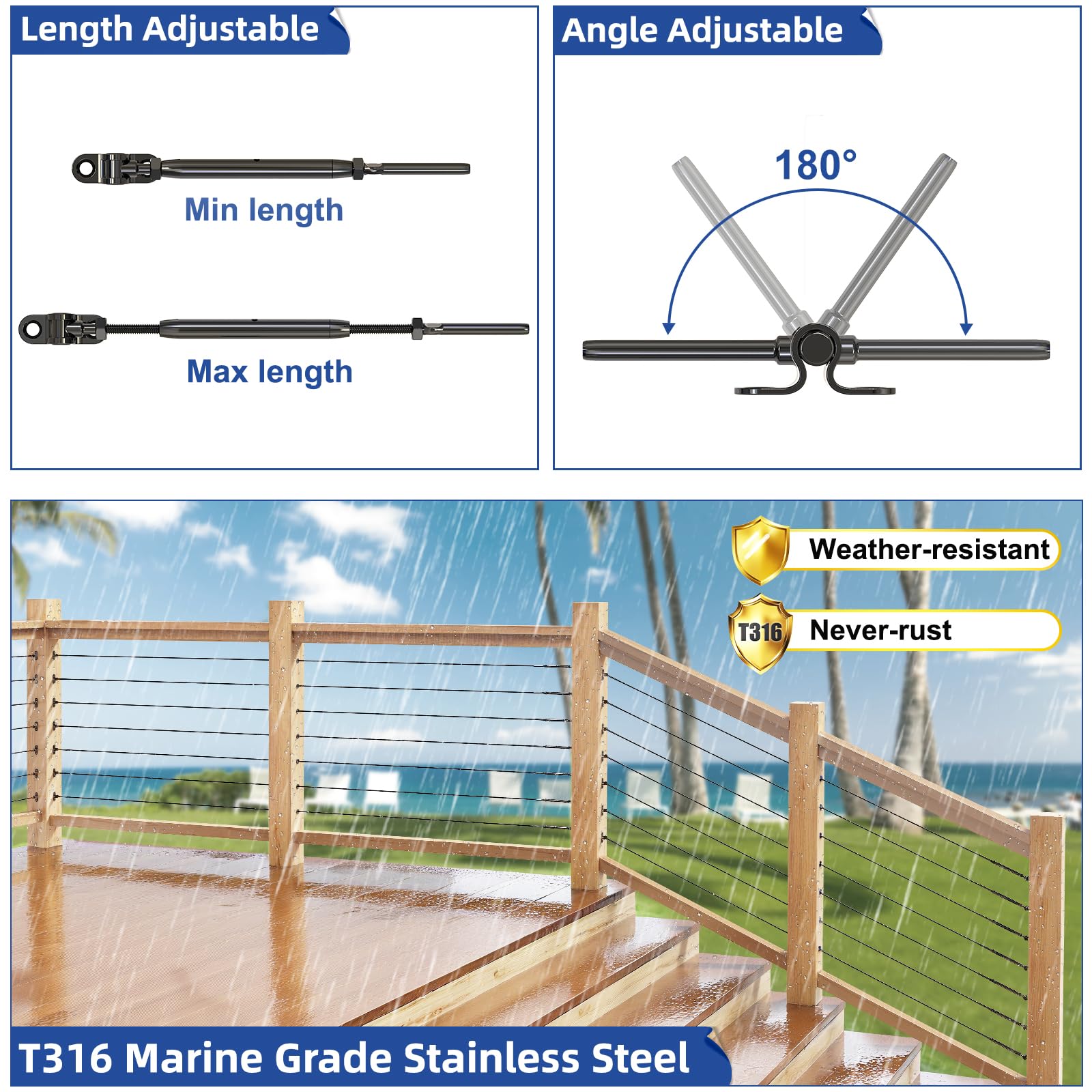 Snapklik.com : 10pairs Black Cable Railing Kit, T316 Stainless Steel 1/ ...