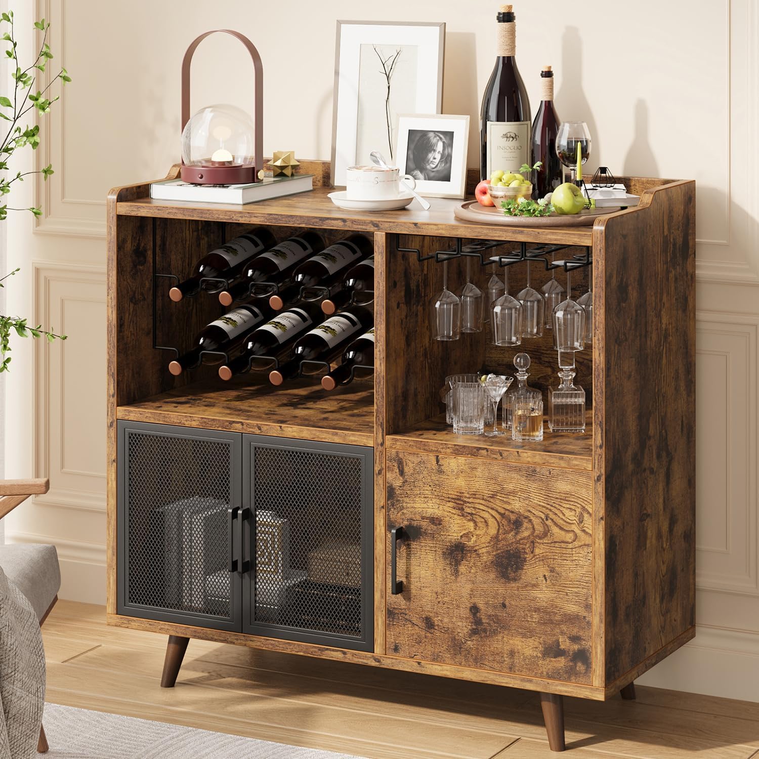 Amazon.com: GAOMON Wine Bar Cabinet, Rustic Brown : Home & Kitchen